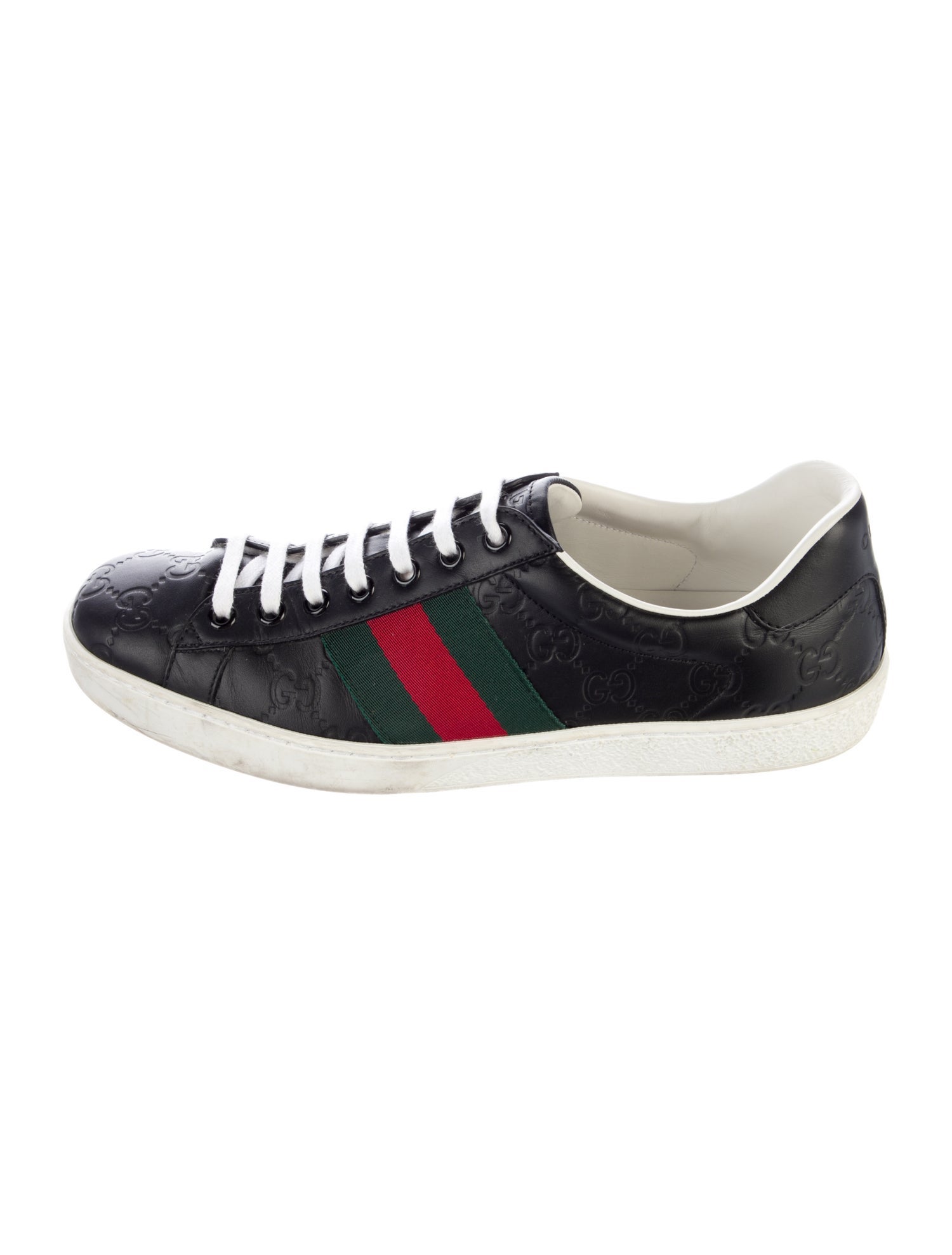 Gucci Web Accent Leather Sneakers - Black Sneakers, Shoes - GUC1520623 ...