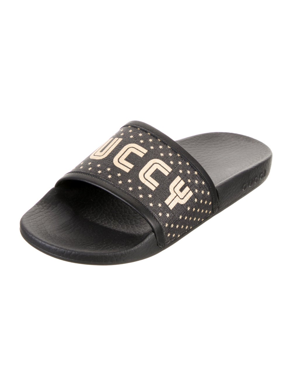 Gucci Printed Leather Trim Embellishment Slides w/ Tags - Black Sandals ...