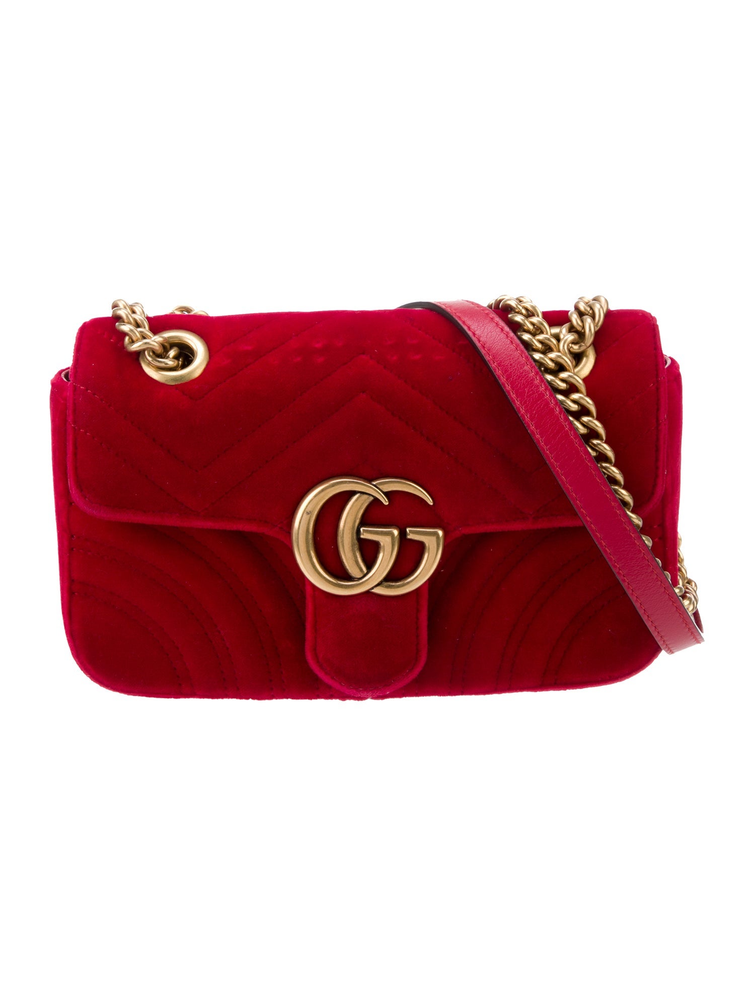 Gucci Velvet Marmont Mini Double G Logo Shoulder Bag - Red Crossbody ...