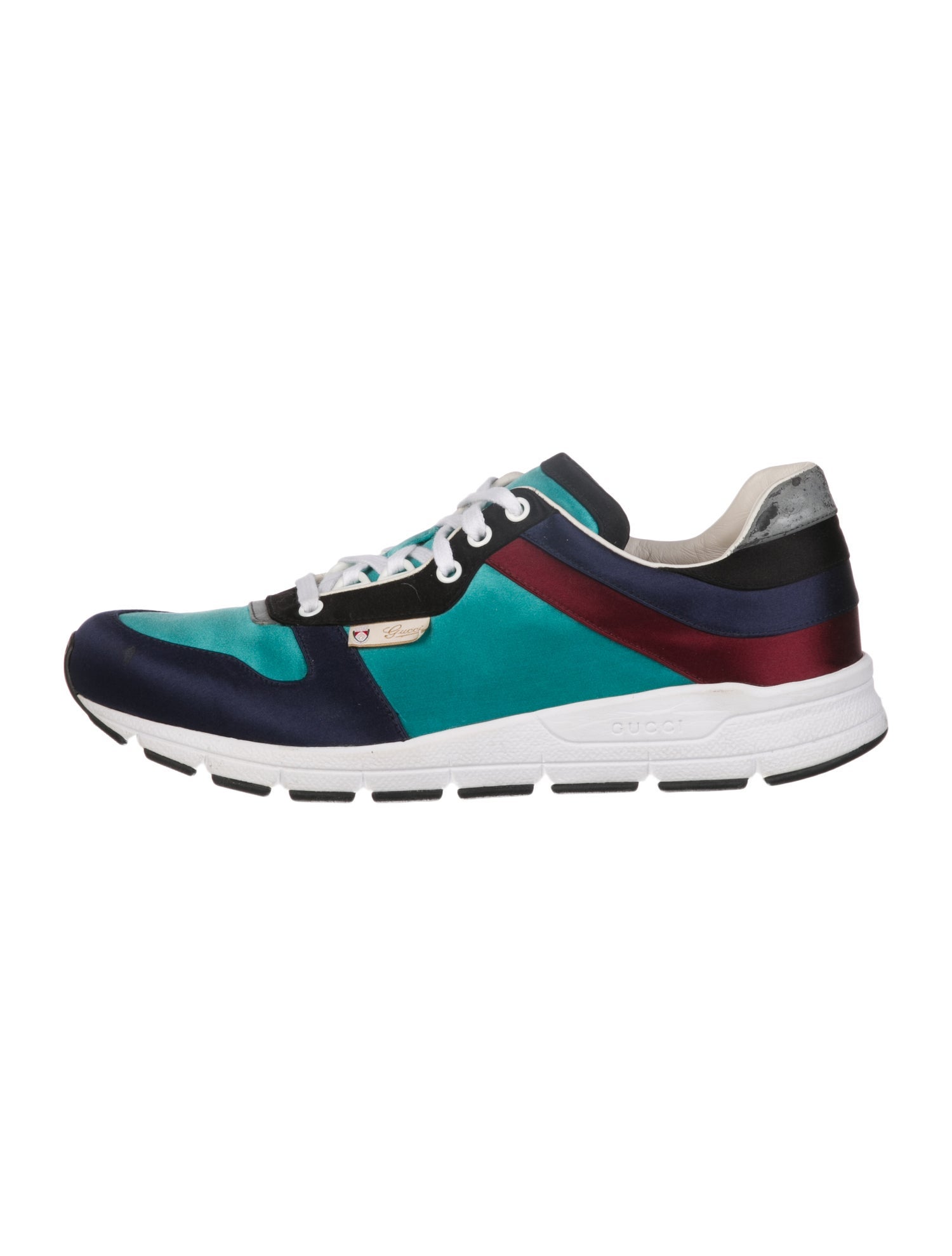 Gucci Satin Colorblock Pattern Athletic Sneakers - Blue Sneakers, Shoes ...