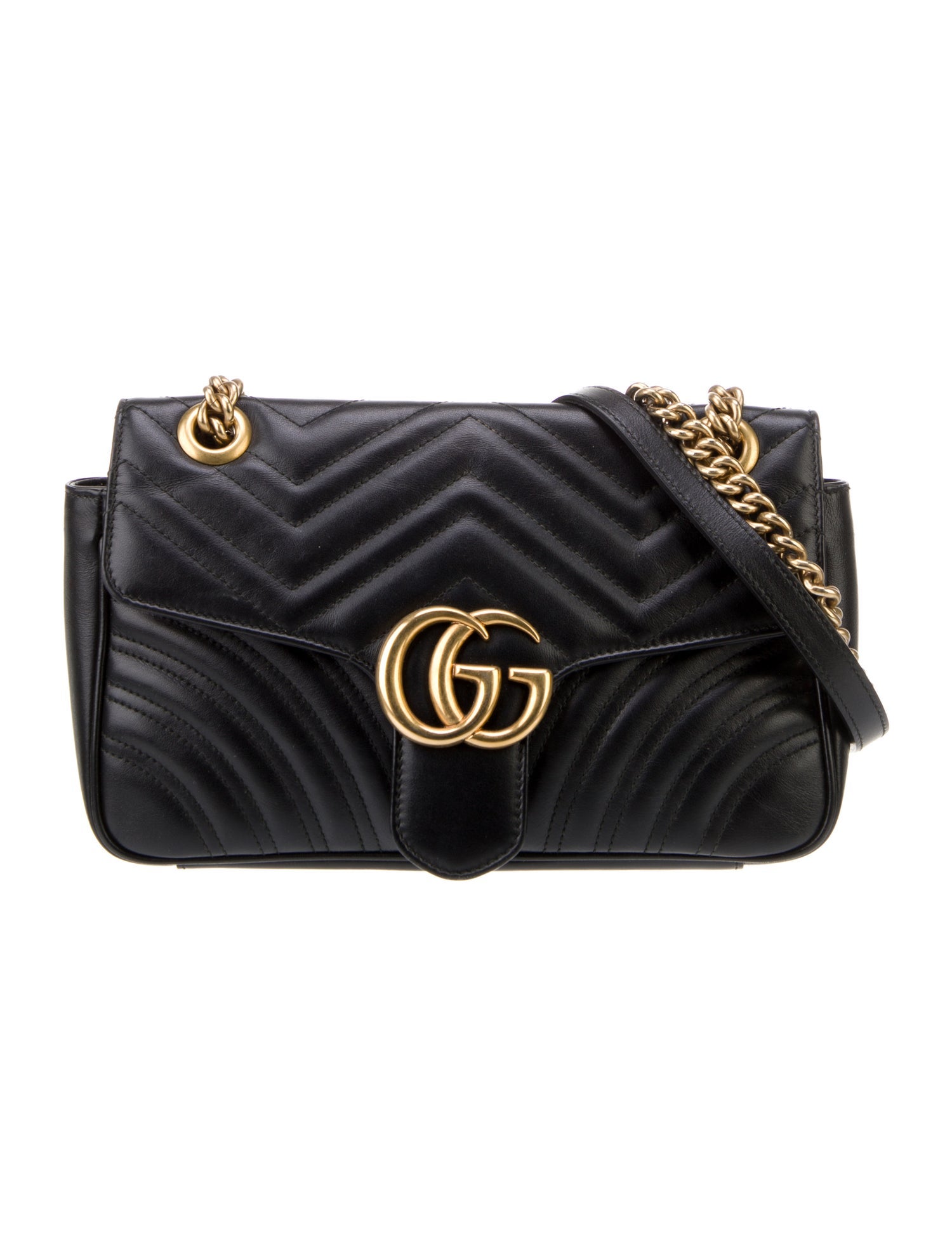 Gucci Leather Marmont Small Double G Logo - Black Shoulder Bags ...