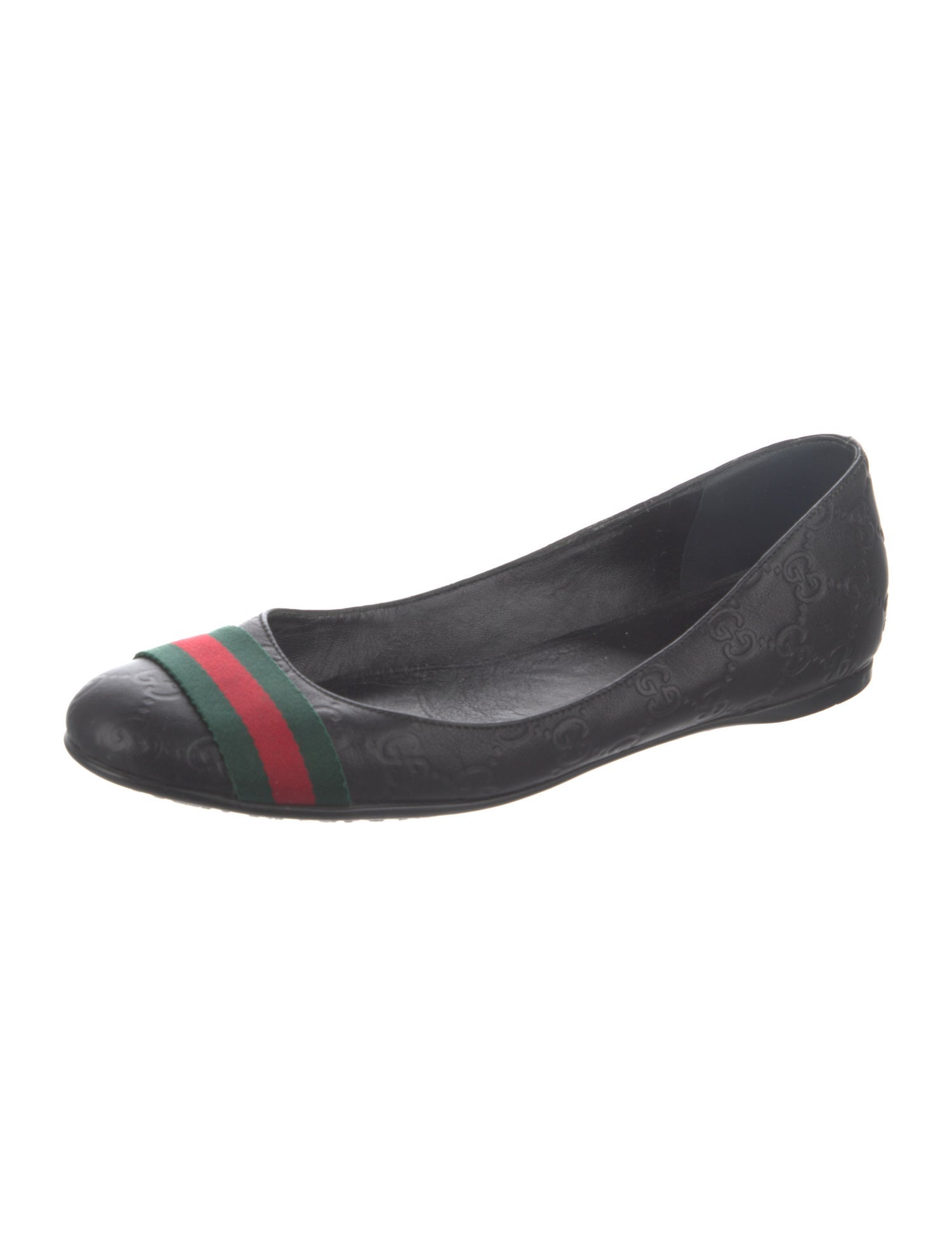 Gucci Web Accent Leather Flats - Black Flats, Shoes - GUC1524720 | The ...