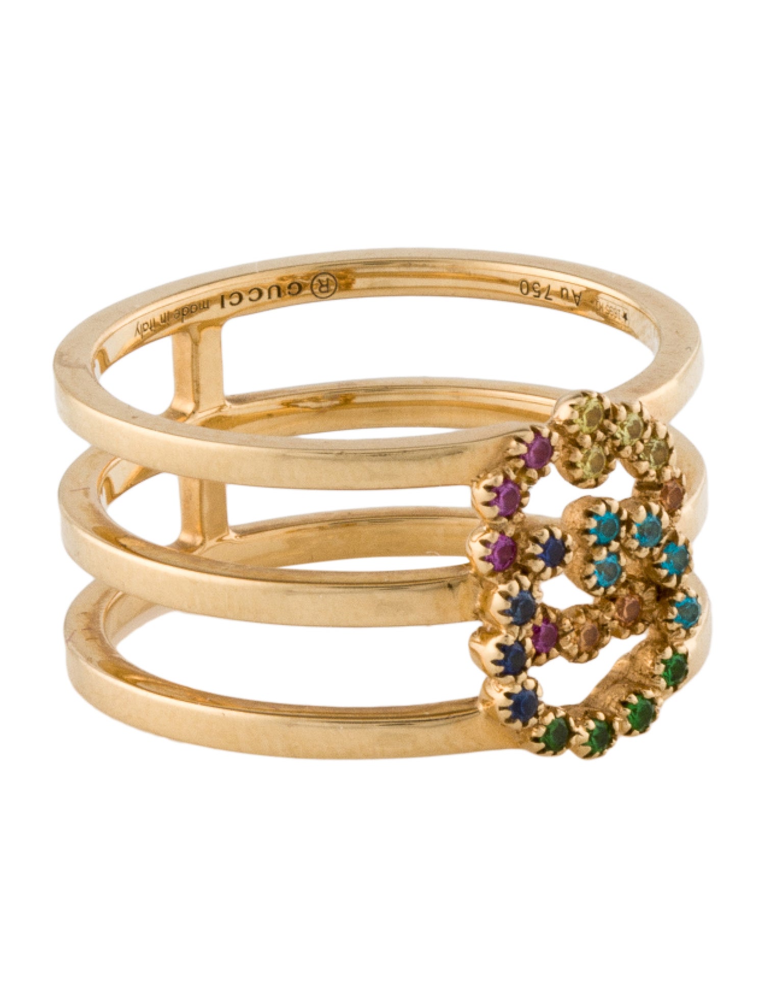 Gucci 18K Coated Topaz, Tsavorite Garnet & Sapphire Running G Cocktail Ring - 18K Yellow Gold ...