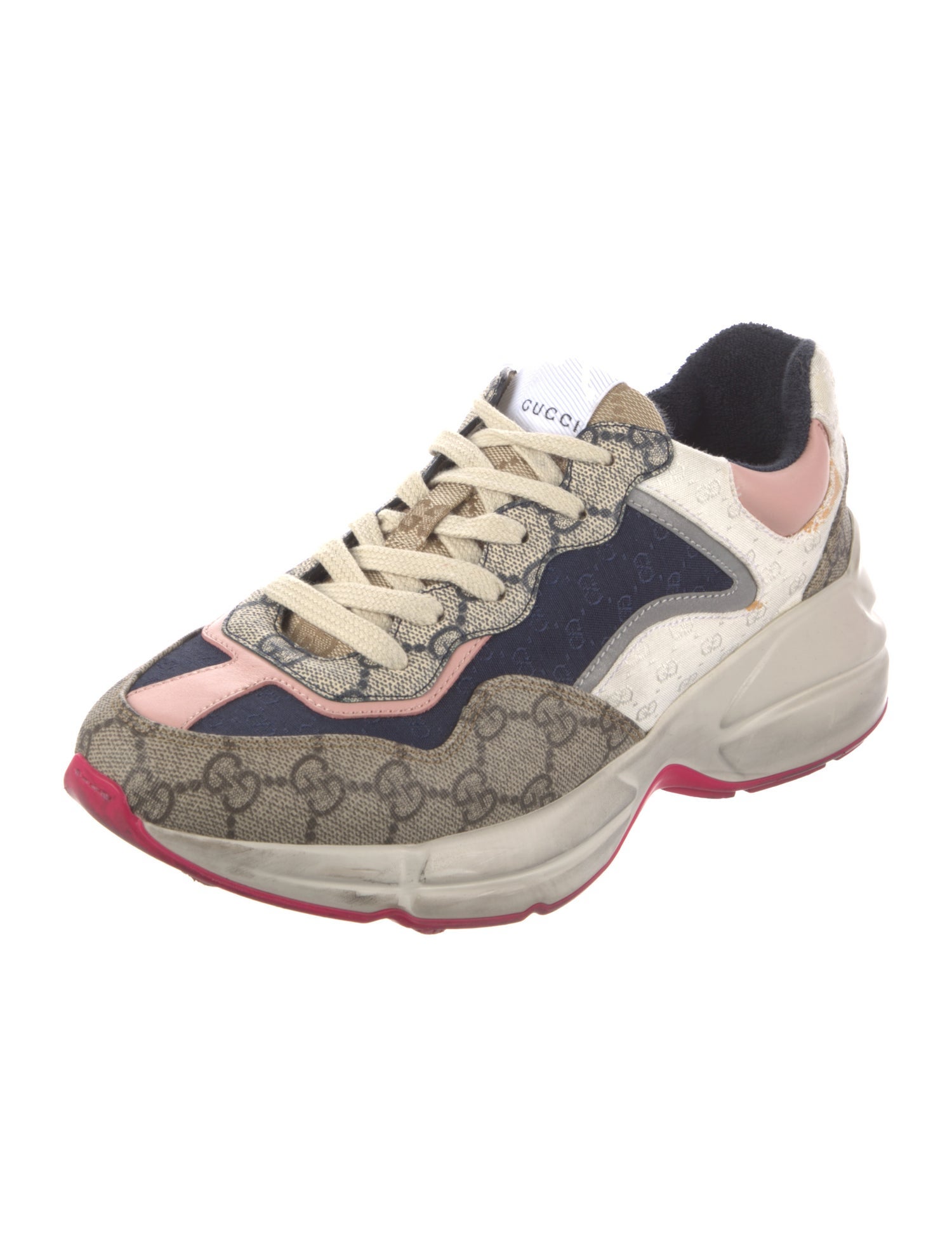 Gucci GG Canvas Leather Trim Embellishment Chunky Sneakers - Neutrals ...