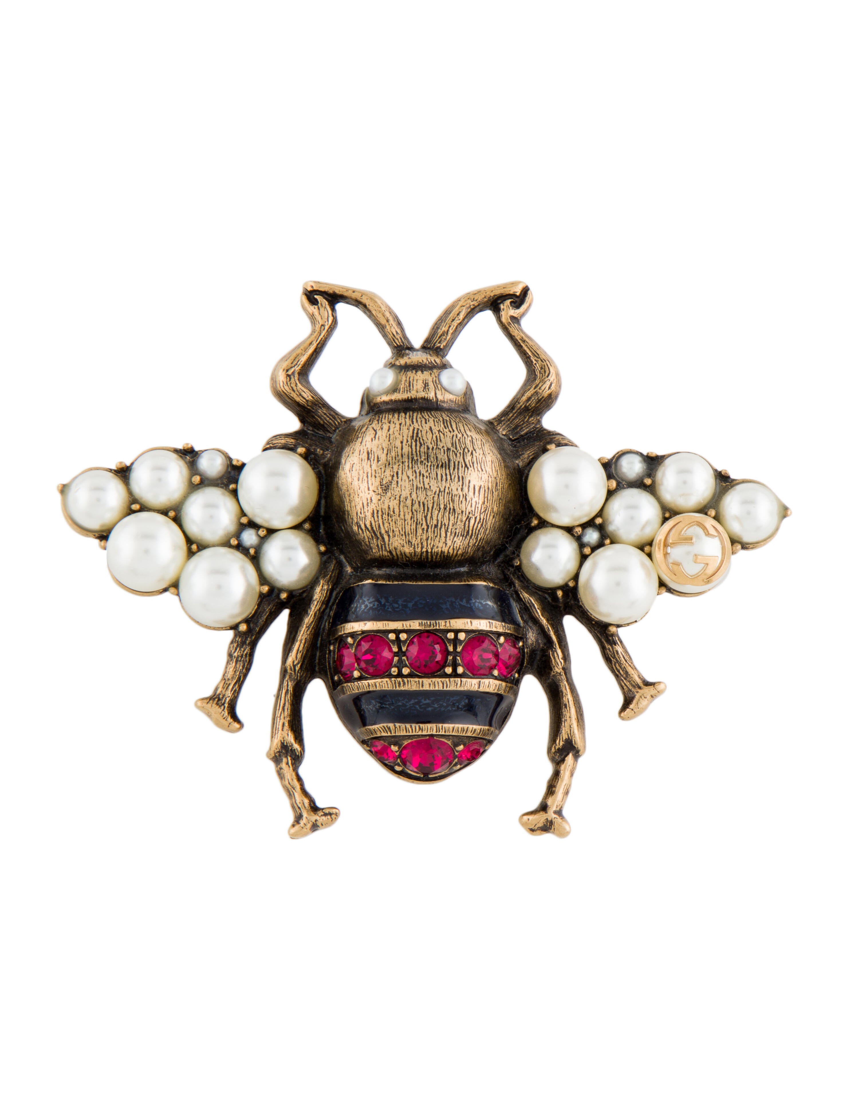 Gucci Crystal Grosgrain Bow Brooch - Gold-Tone Metal Pin, Brooches ...