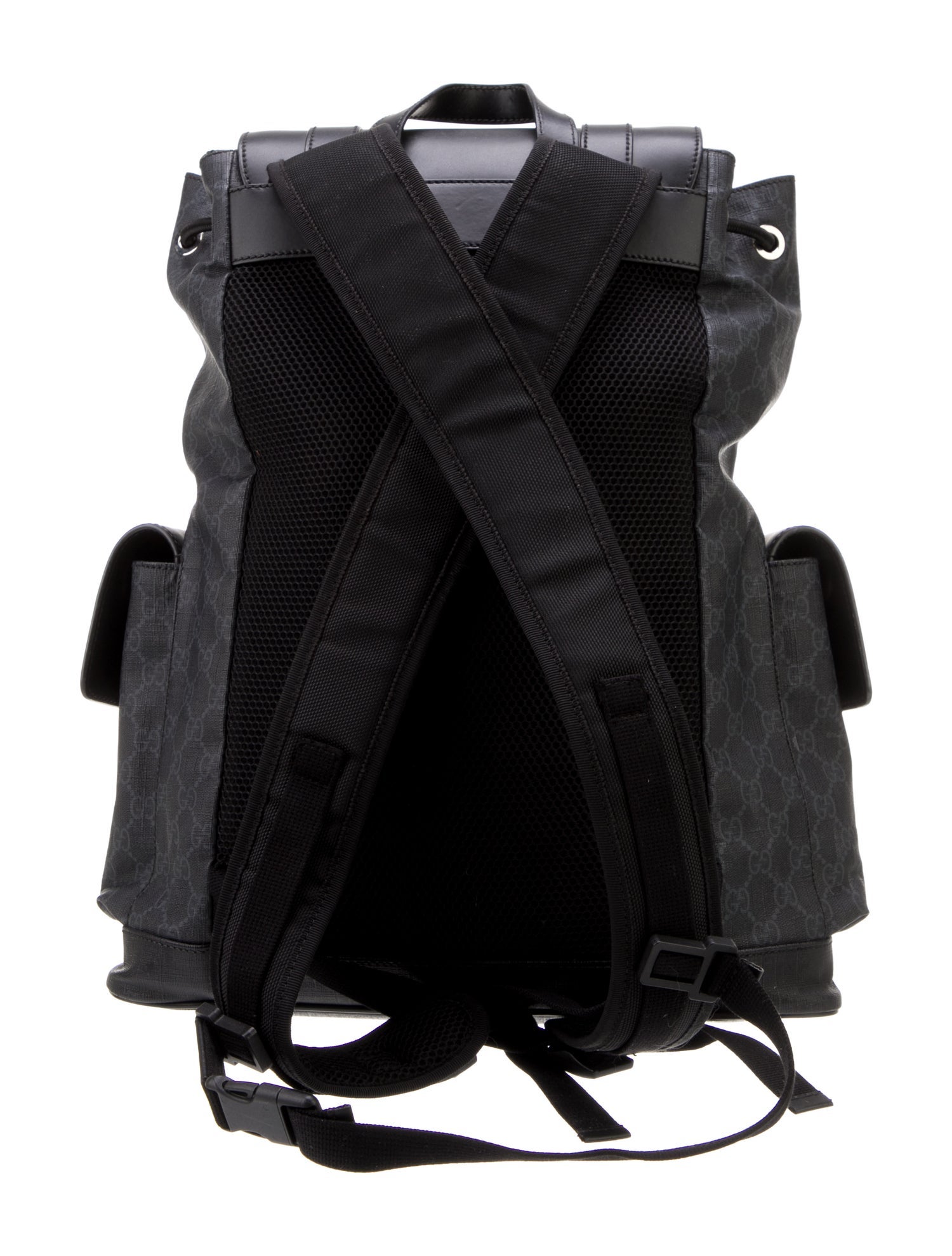 Gucci GG Supreme Web Double Buckle Backpack - Black Backpacks, Bags ...