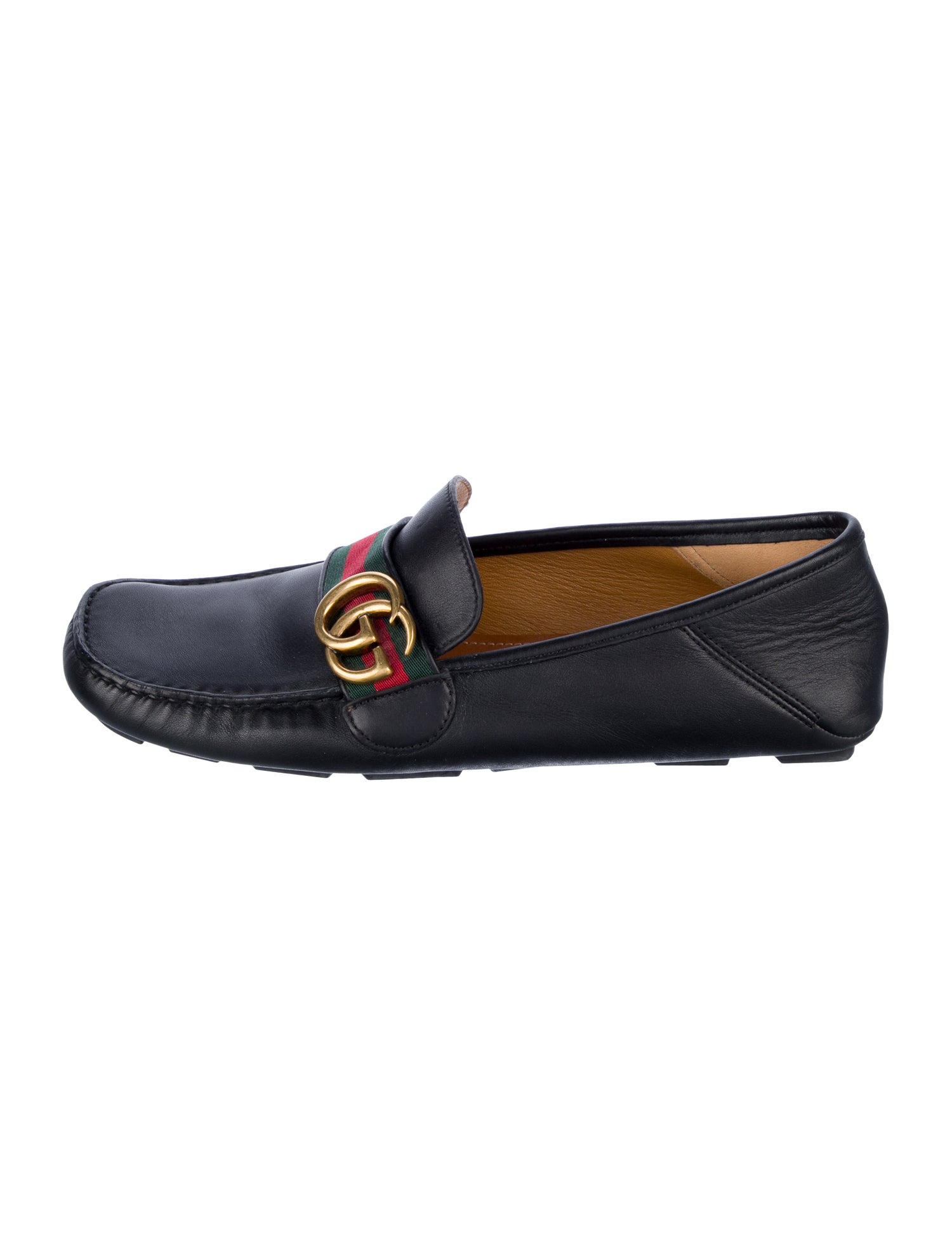 Gucci Web Accent Leather Drivers - Black Loafers, Shoes - GUC1539745 | The RealReal
