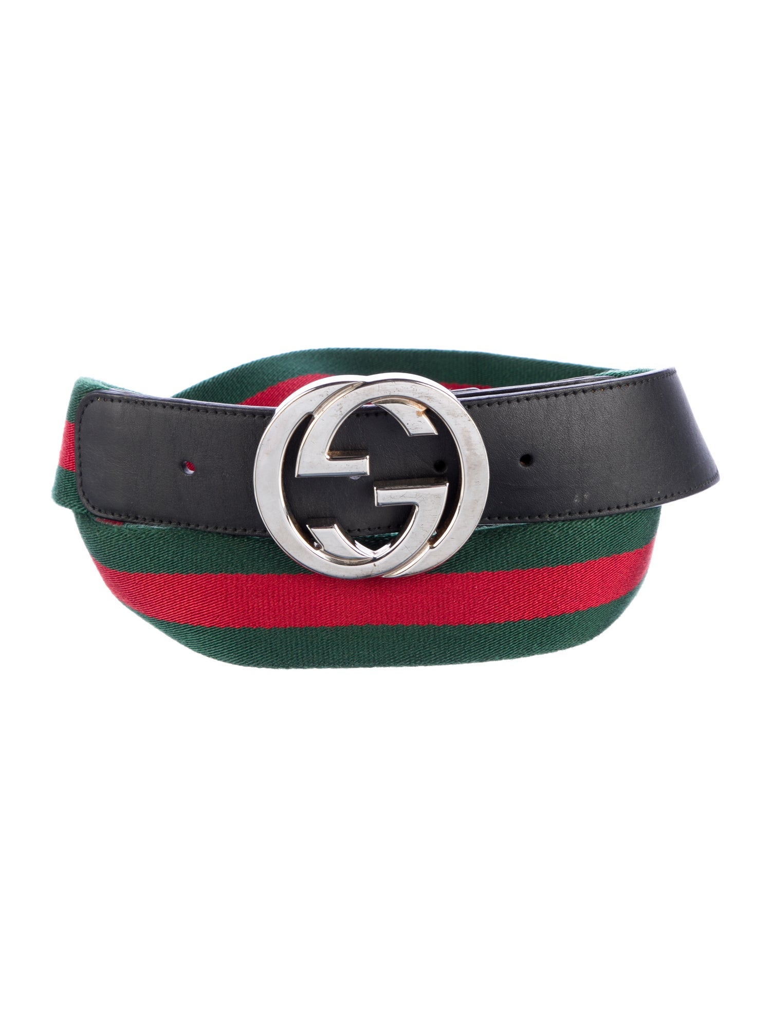 Gucci Web Accent Leather Trim Embellishment Waist Belt - Green Belts ...