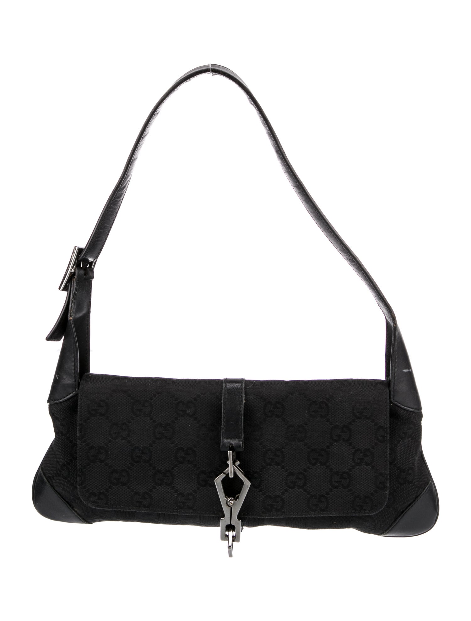 Gucci GG Canvas Jackie Flap Shoulder Bag - Black Shoulder Bags ...