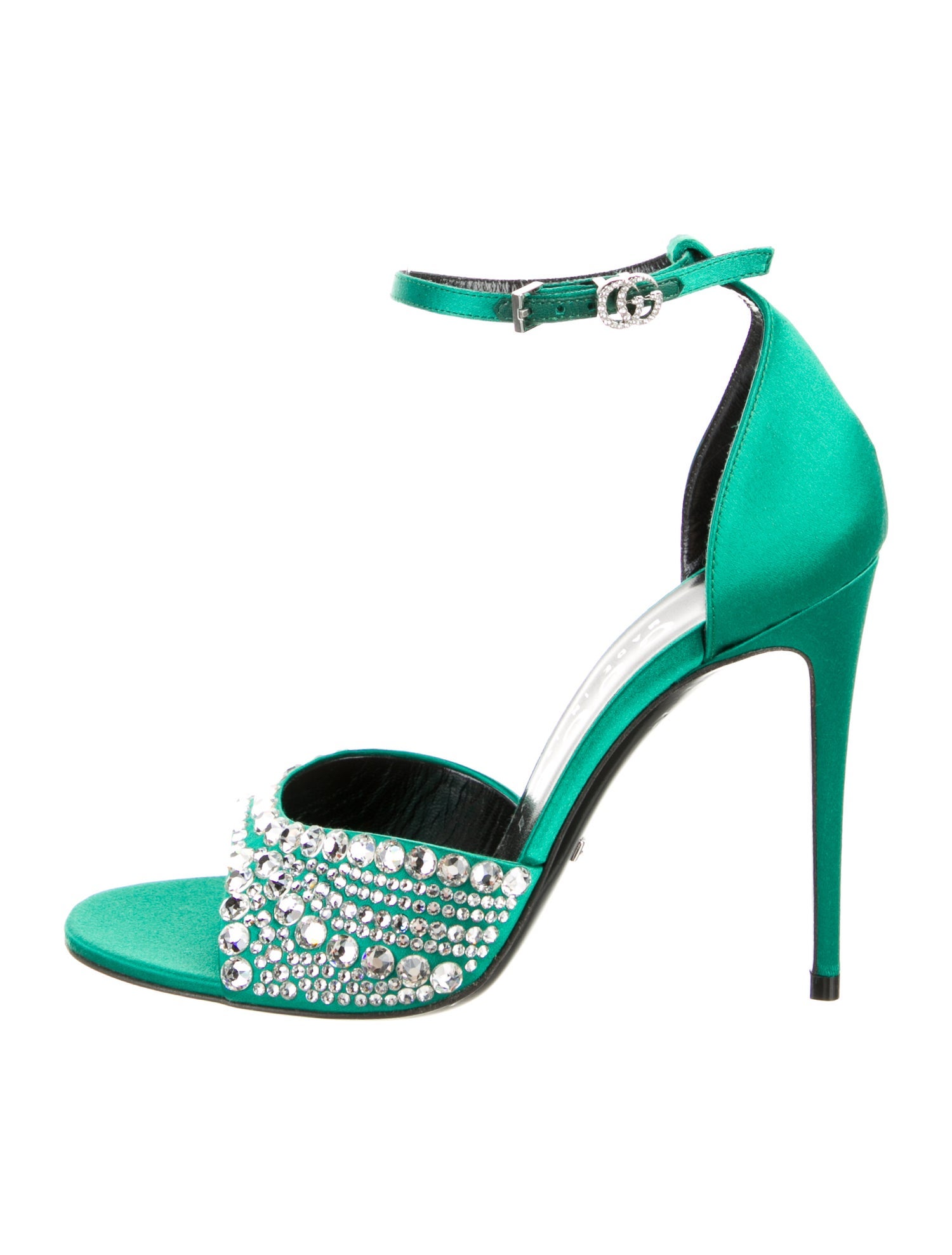 Gucci Double G Logo Satin Sandals - Green Sandals, Shoes - GUC1547348 ...