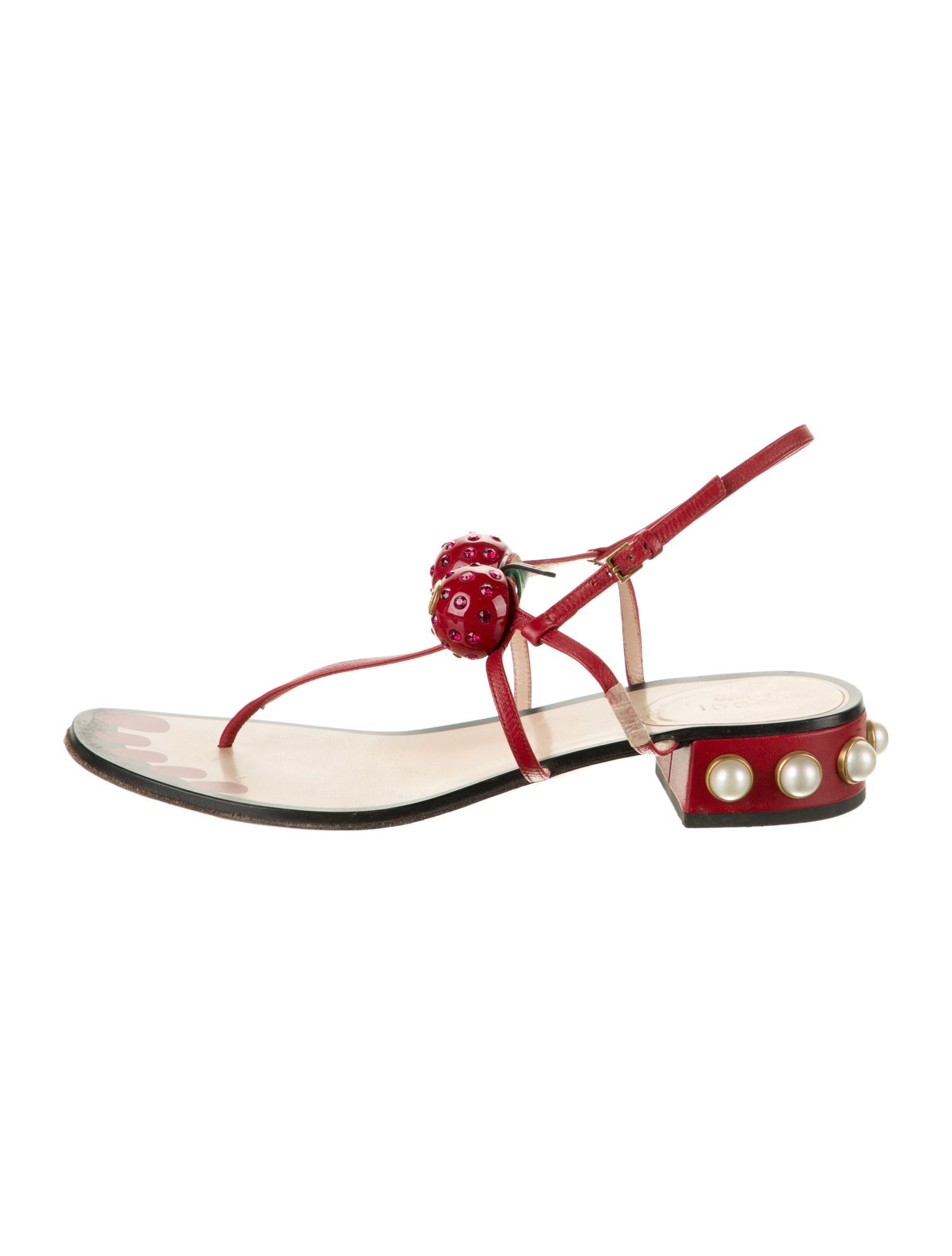 Gucci Interlocking G Logo Leather T-Strap Sandals - Red Sandals, Shoes ...