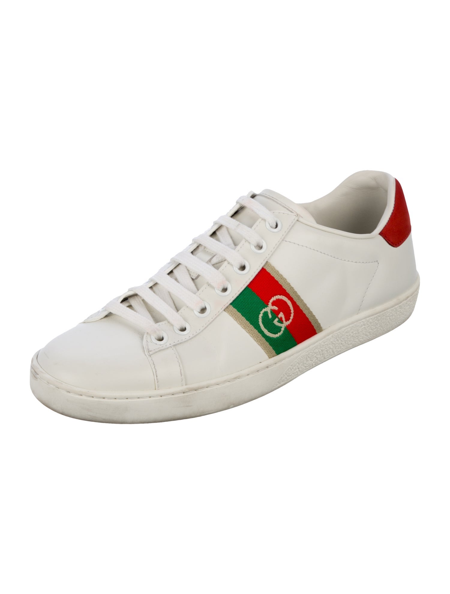 Gucci Web Accent Leather Sneakers - White Sneakers, Shoes - GUC1514057 ...