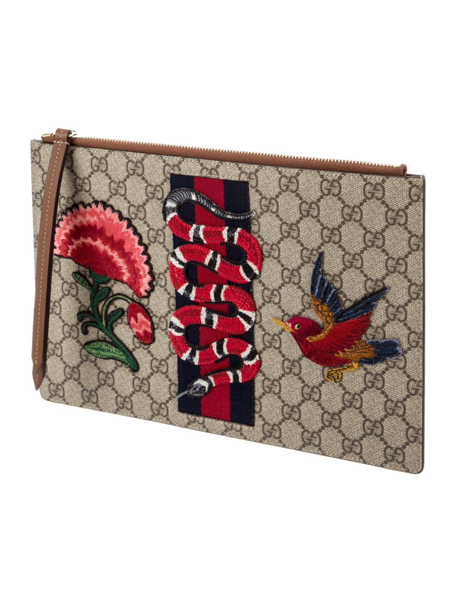 Gucci GG Supreme Bengal Zip Pouch - Brown Portfolios & Pouches, Bags ...