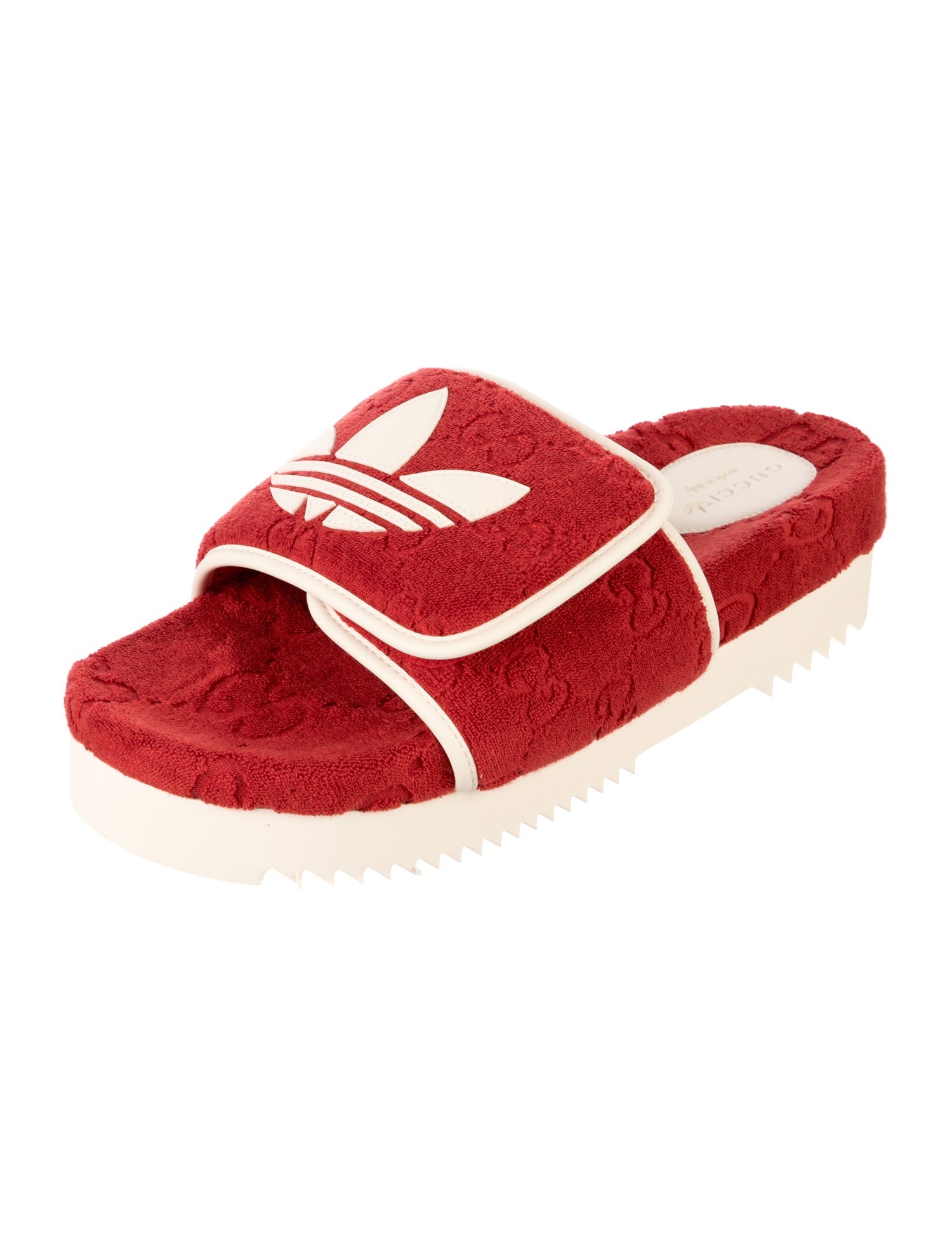 Gucci x Adidas GG Logo Leather Trim Embellishment Slides w/ Tags - Blue ...