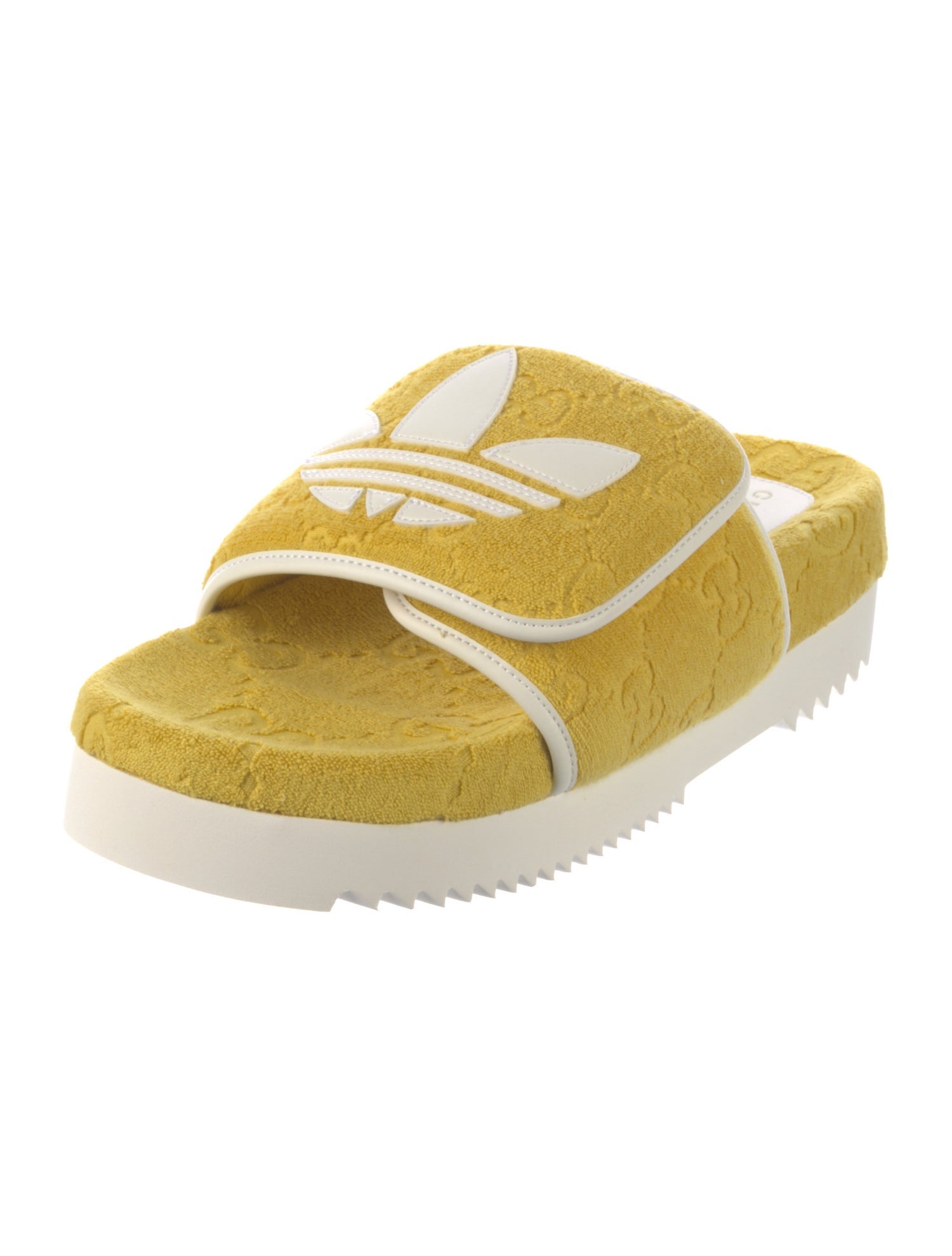 Gucci x Adidas GG Logo Leather Trim Embellishment Slides w/ Tags - Blue ...