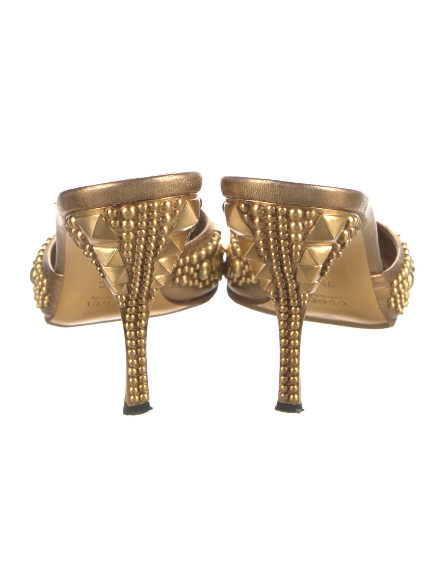 Gucci Leather Studded Accents Slides - Gold Sandals, Shoes - GUC1578281 ...