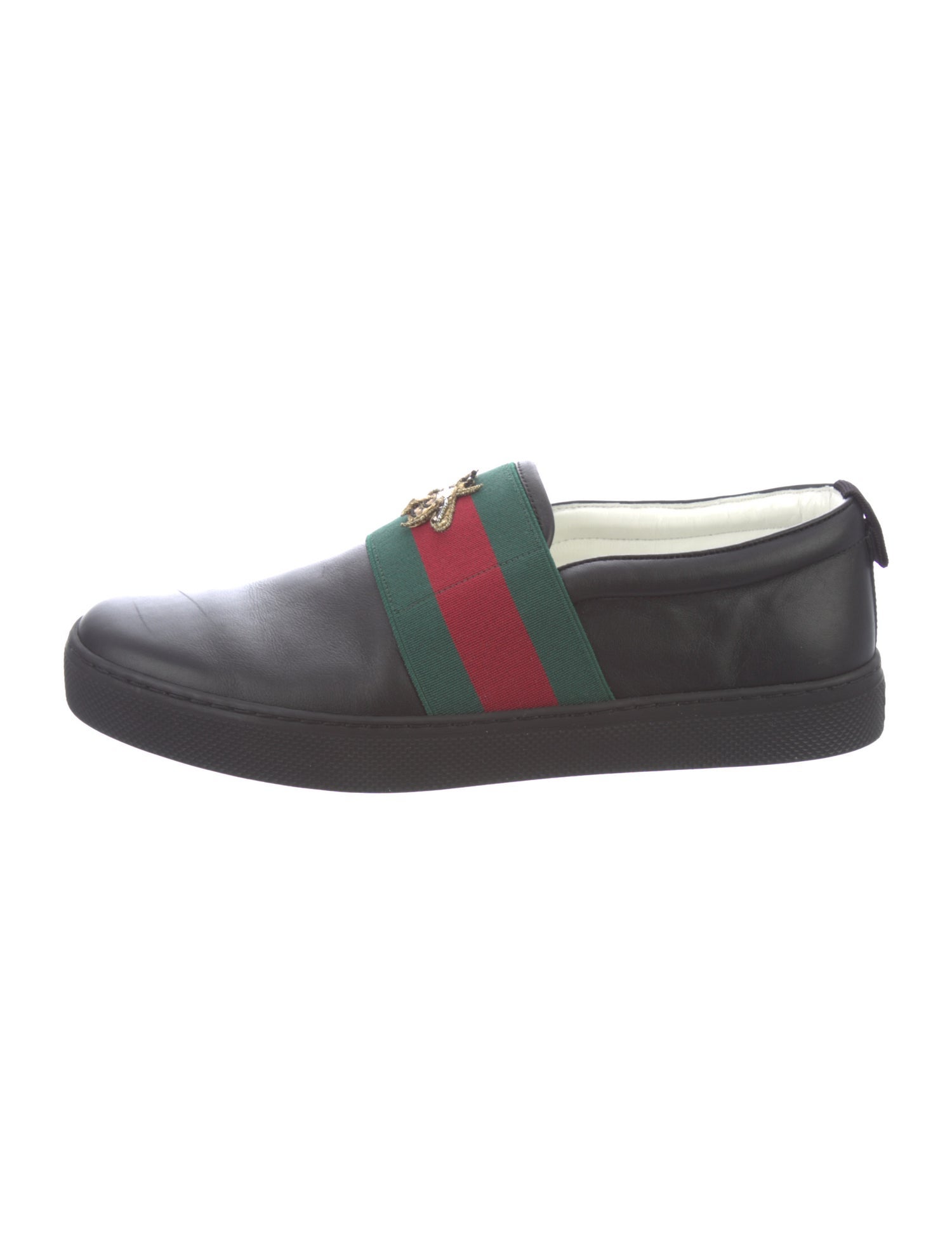 Gucci Web Accent Leather Sneakers - Black Sneakers, Shoes - GUC1579133 ...