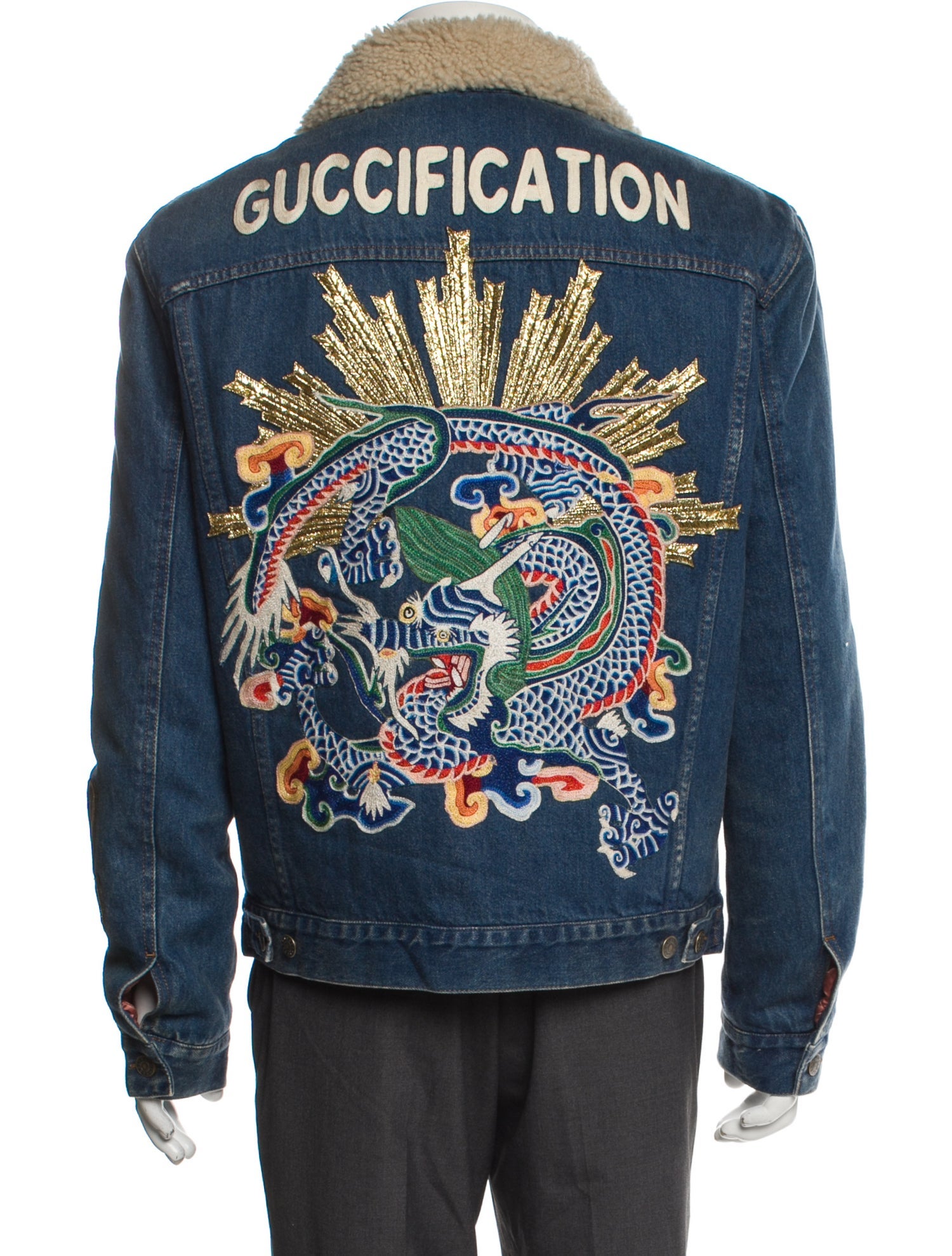 Gucci 2018 Shearling-Trim Guccification Denim Jacket - Blue Outerwear ...