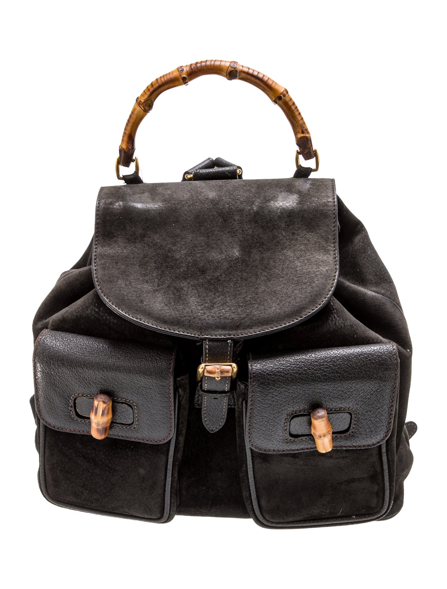 Gucci Suede Bamboo Top Handle Backpack - Black Backpacks, Handbags ...
