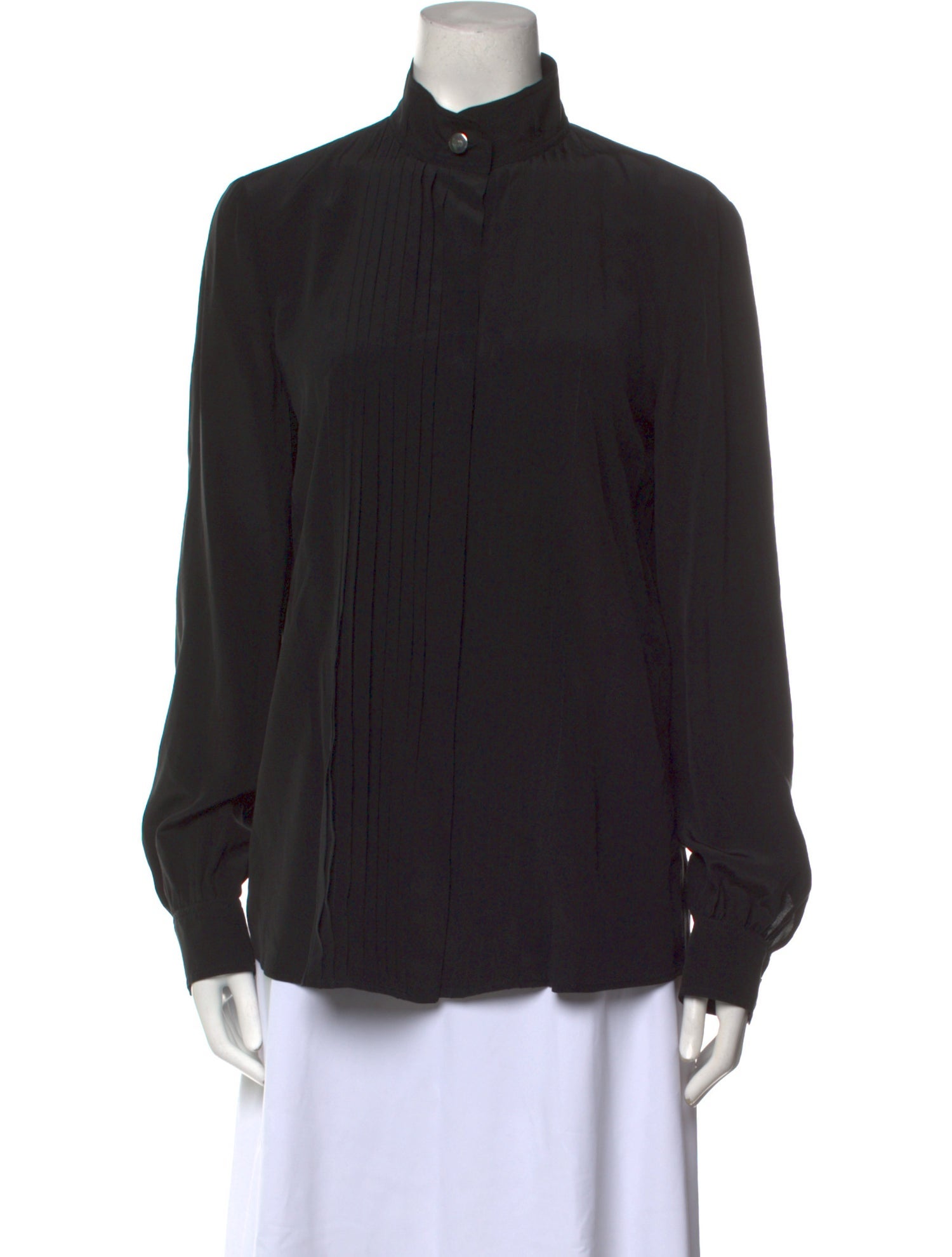 Gucci Silk Mock Neck Button-Up Top - Black Tops, Clothing - GUC1617024 ...