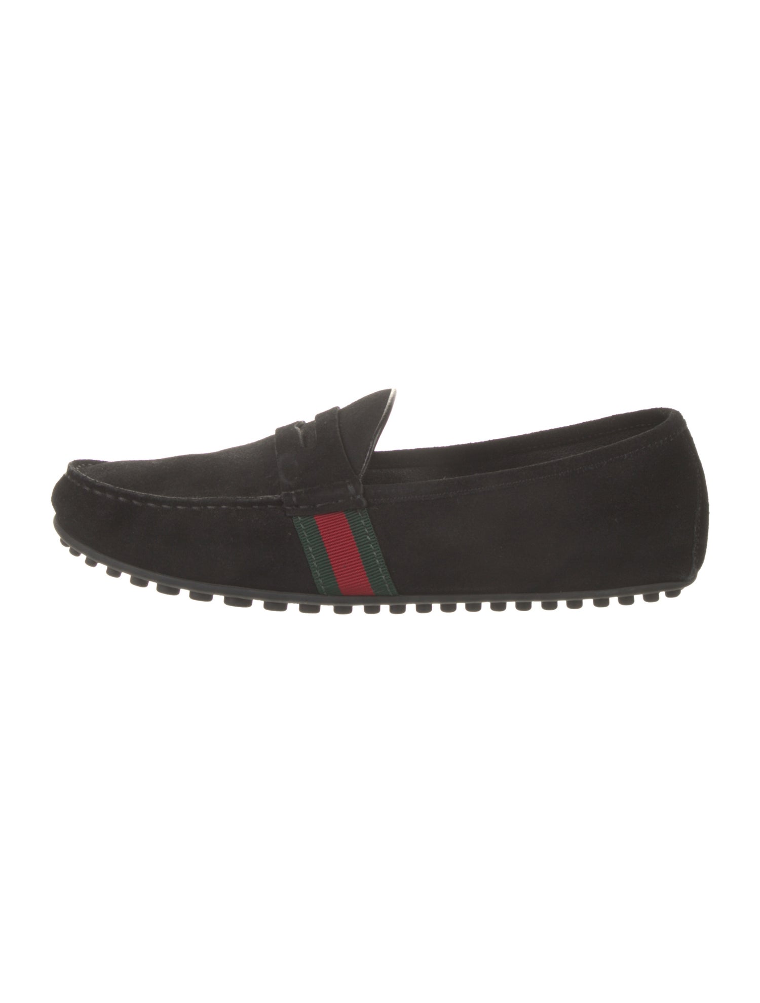 Gucci Web Accent Suede Drivers - Black Loafers, Shoes - GUC1625408 ...