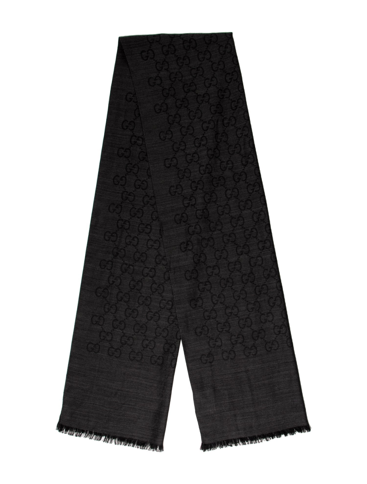 Gucci Wool GG Logo Scarf - Grey Scarves and Shawls, Accessories ...