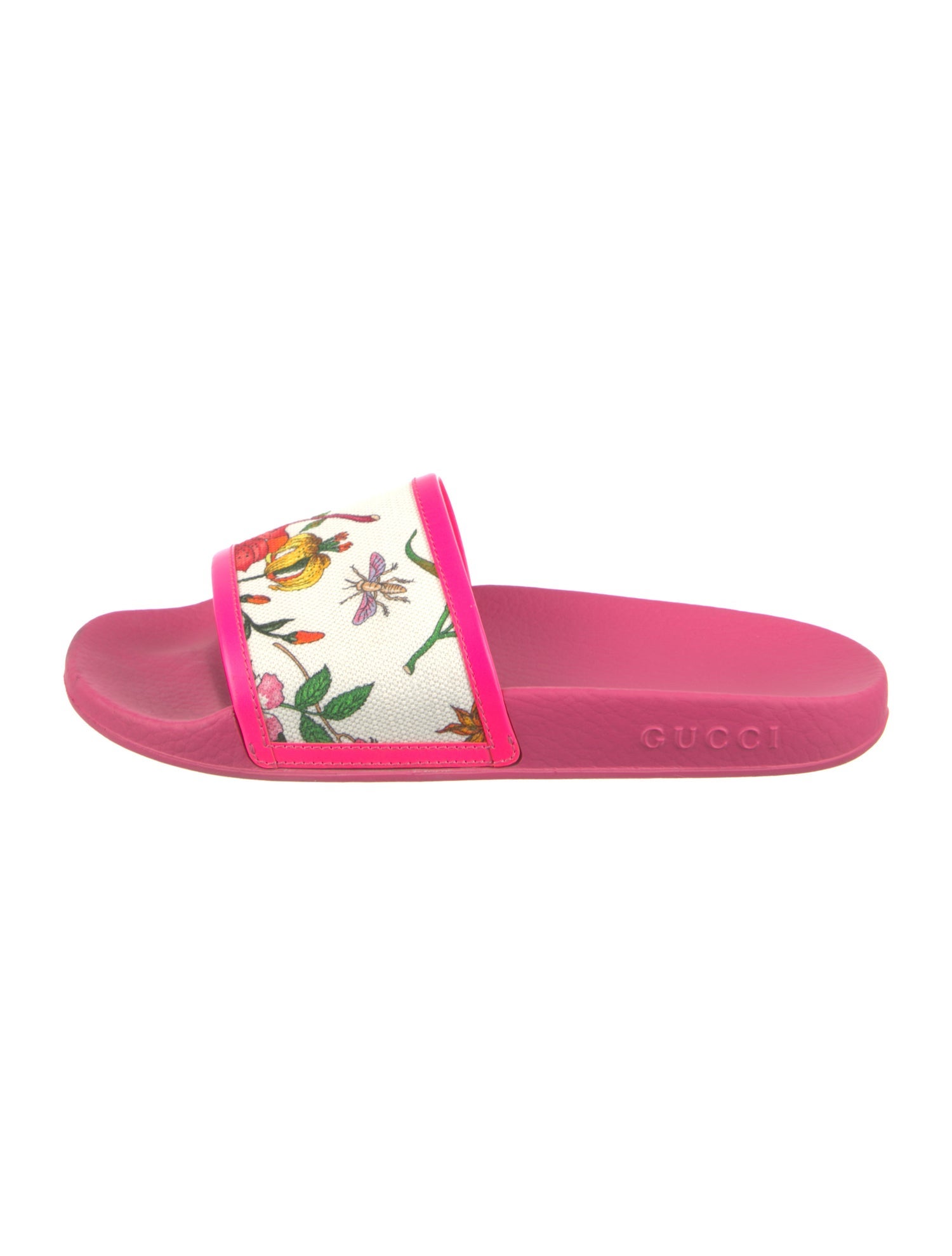 Gucci Flora Print Canvas Slides - Pink Sandals, Shoes - GUC1638970 ...