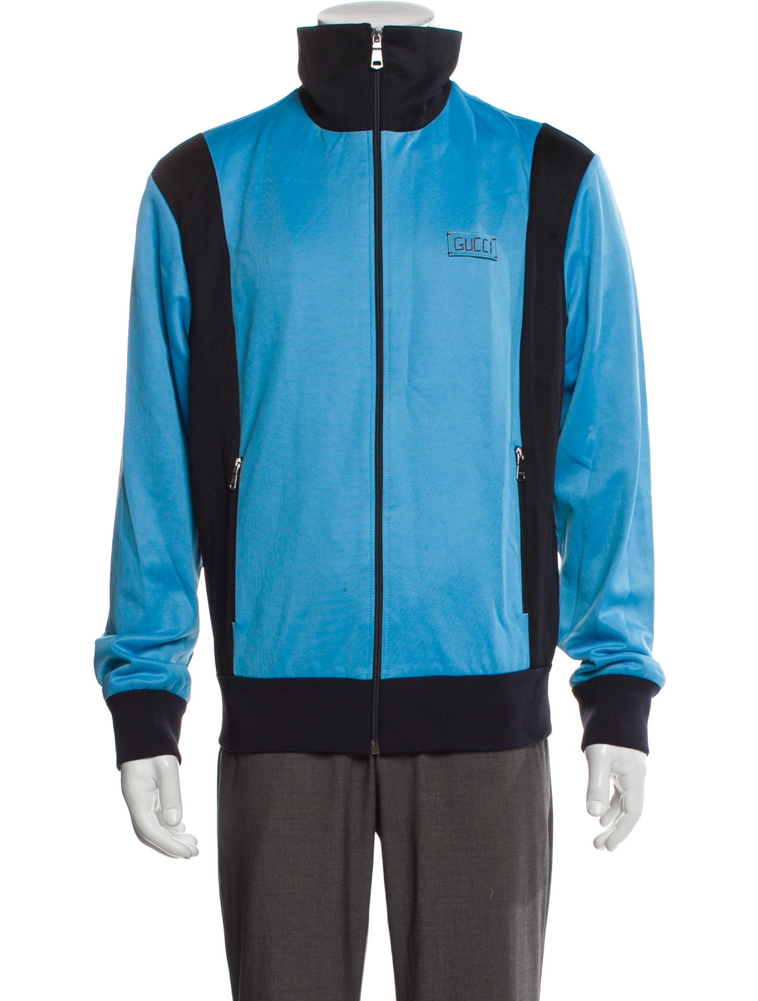 Gucci Tiger Head Accent Colorblock Pattern Windbreaker - Blue Outerwear ...