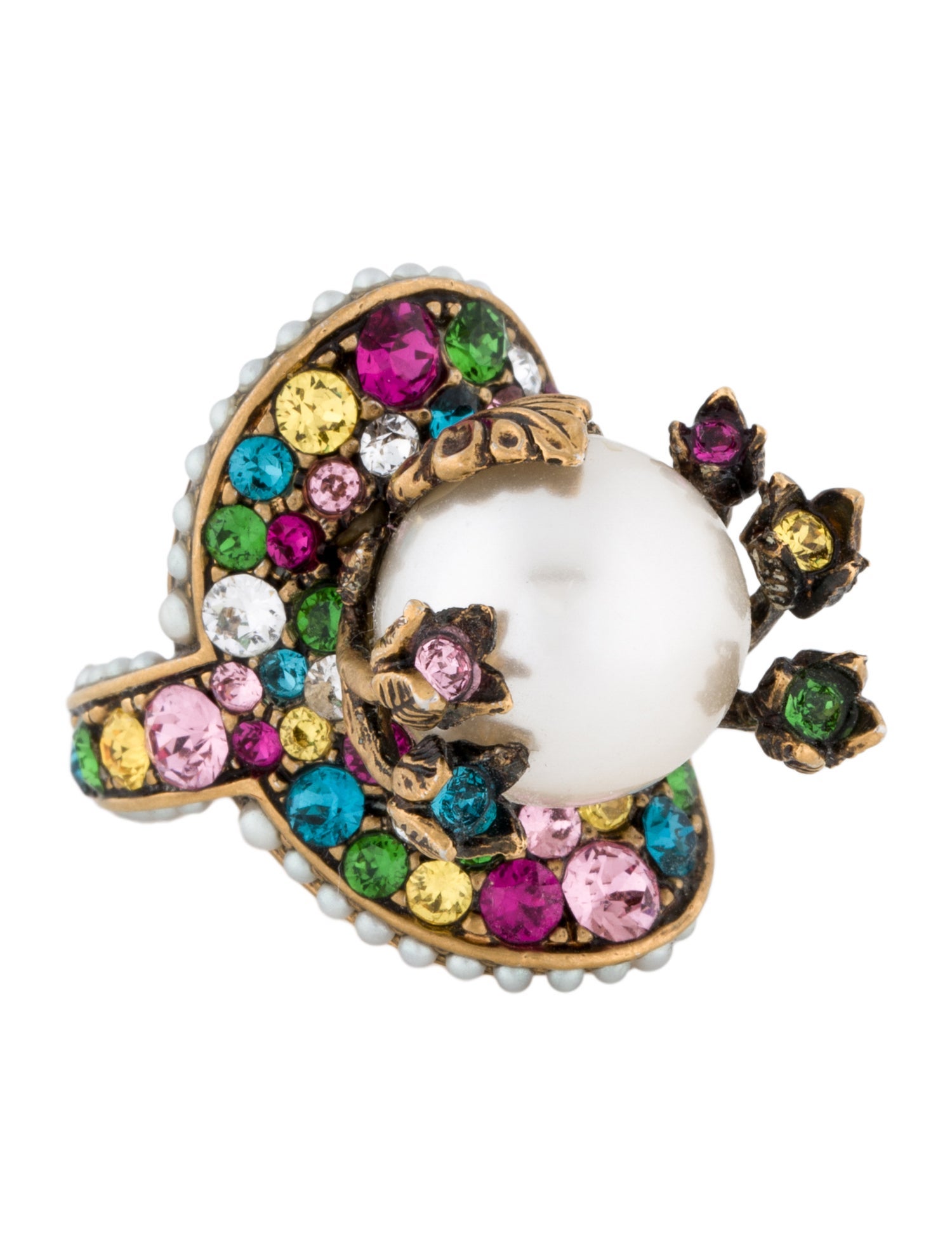 Gucci Faux Pearl & Crystal Cocktail Ring - Blue, Gold-Tone Metal ...