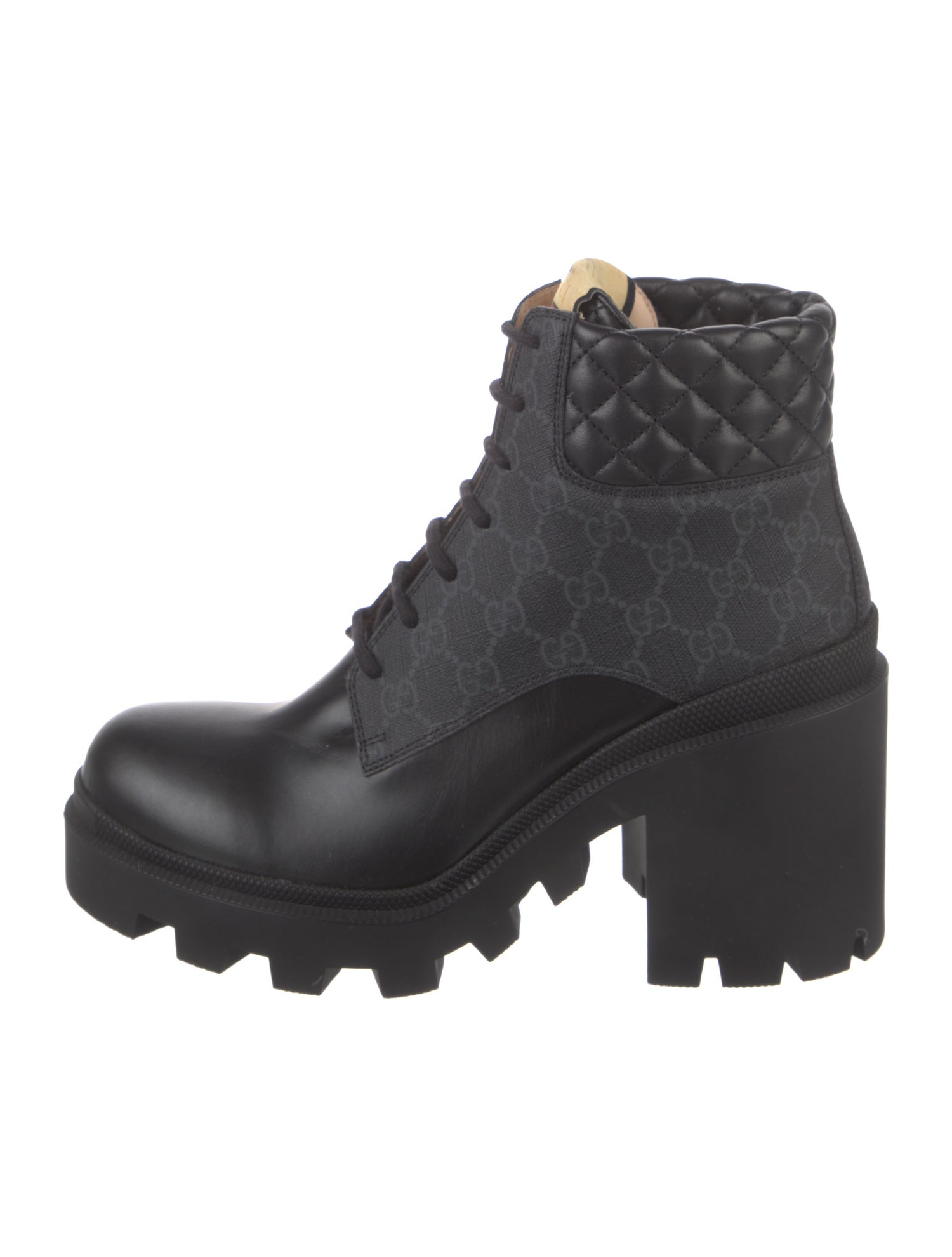 Gucci GG Canvas Mesh Accents Combat Boots - Black Boots, Shoes ...