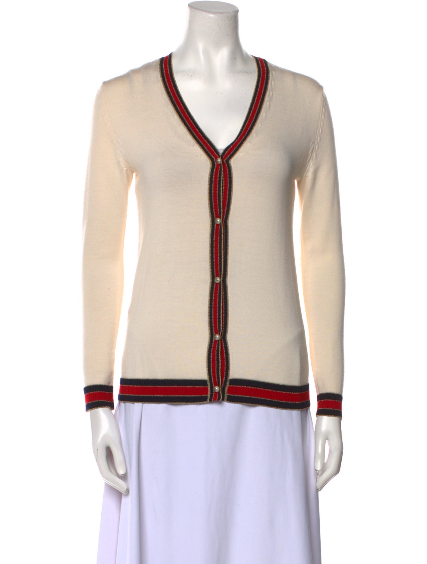 Gucci Striped V-Neck Sweater - Neutrals Knitwear, Clothing - GUC1661879 ...