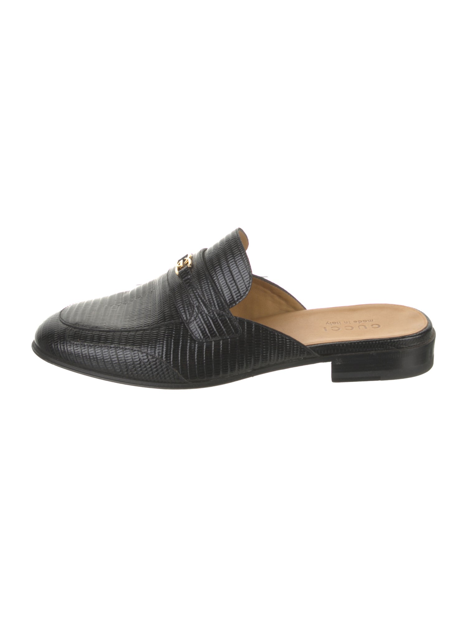 Gucci Interlocking G Logo Lizard Slippers - Black Loafers, Shoes ...