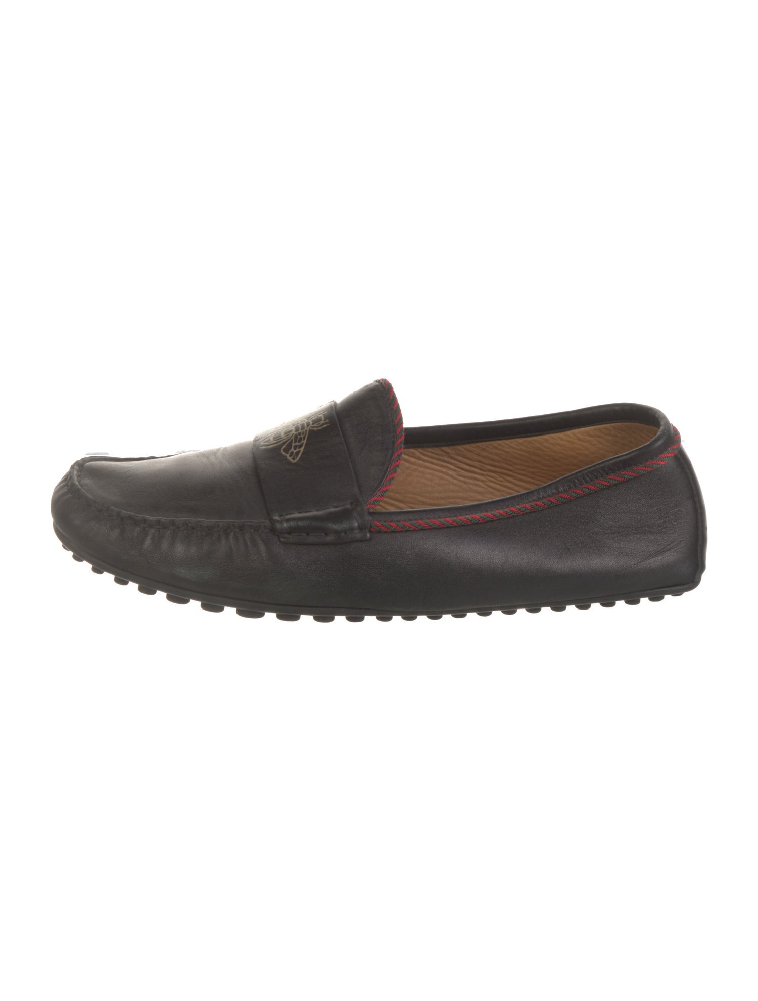 Gucci Web Accent Leather Drivers - Black Loafers, Shoes - GUC1677862 ...