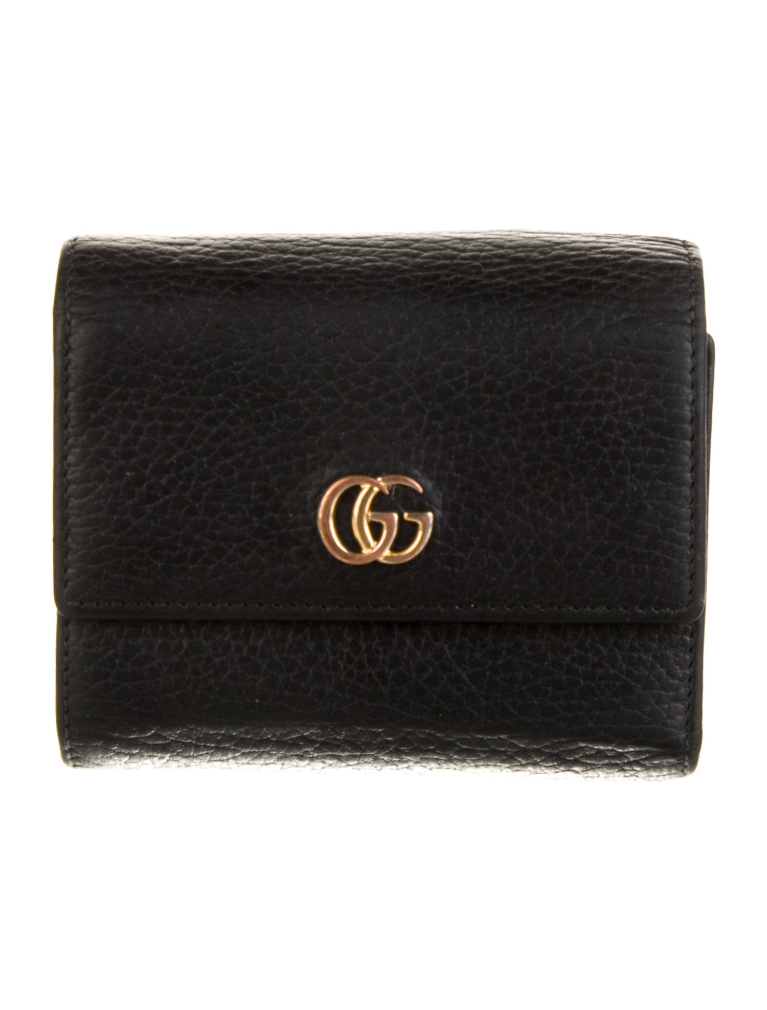 Gucci Marmont Trifold Wallet Double G Logo Compact Wallet - Black ...