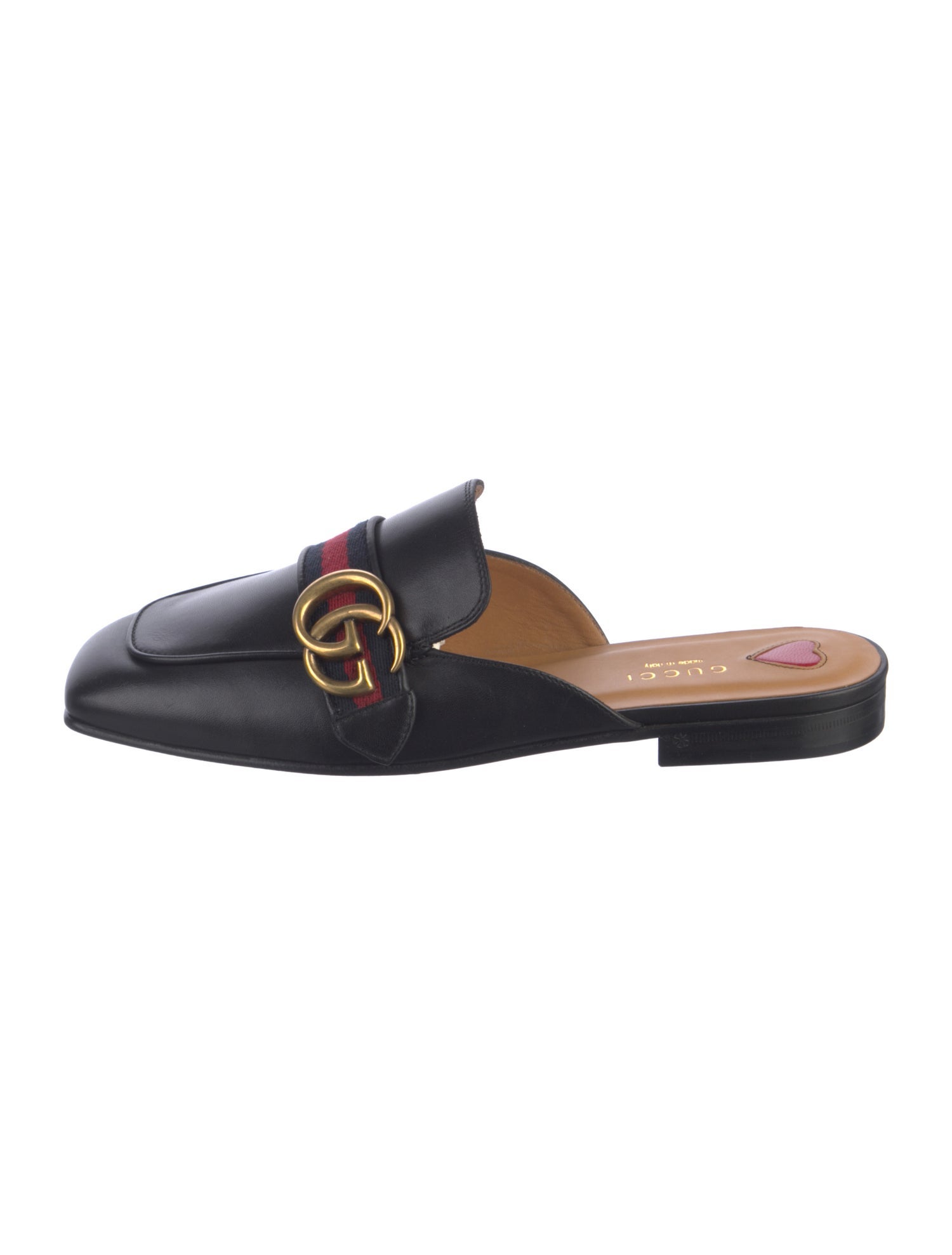 Gucci Sylvie Web Accent Leather Mules - Black Flats, Shoes - GUC1689879 ...