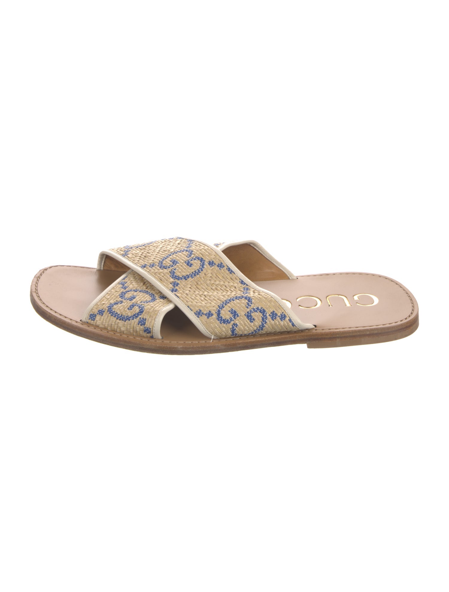 Gucci GG Logo Raffia Slides - Blue Sandals, Shoes - GUC1701400 | The ...