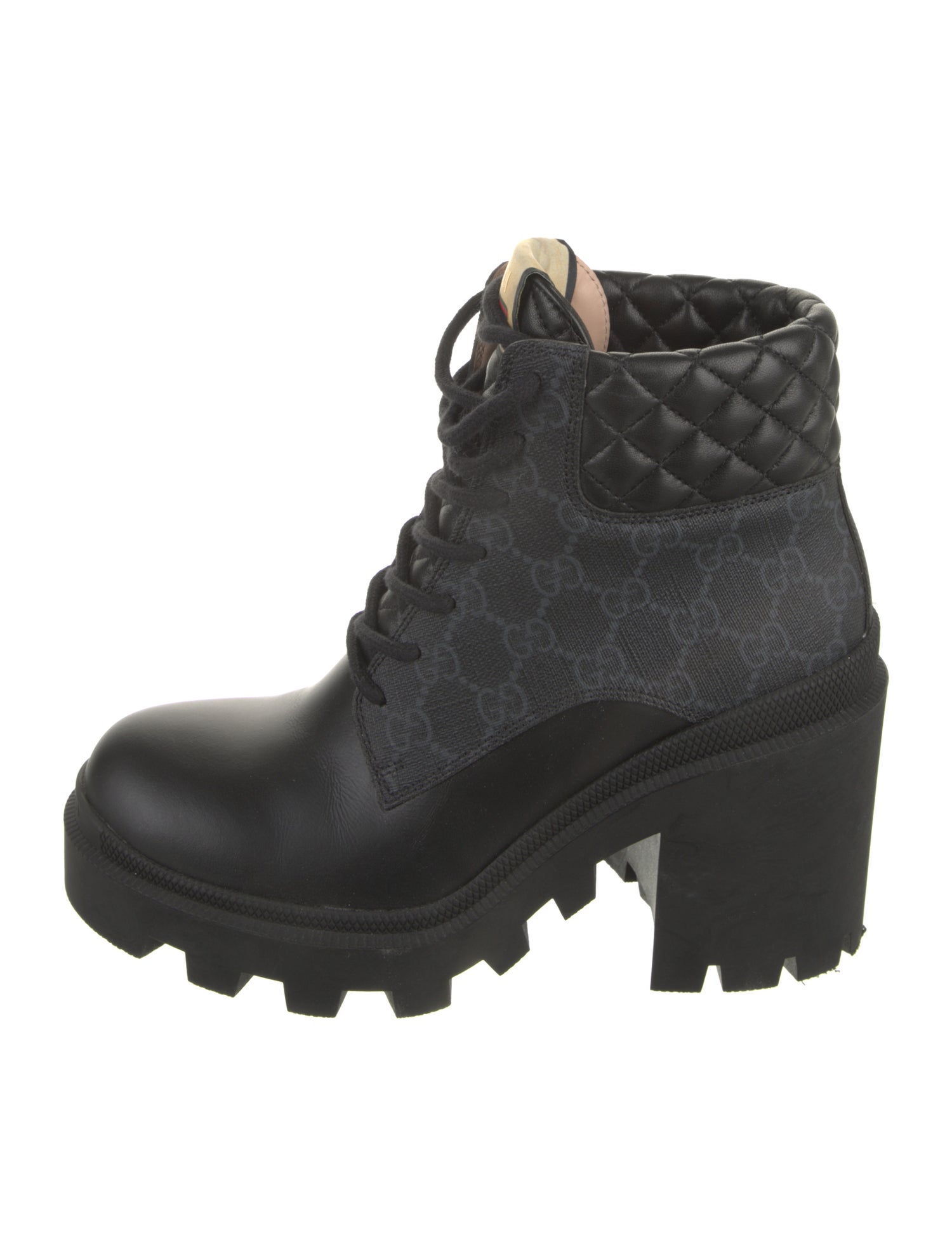 Gucci Interlocking CC Logo Leather Trim Embellishment Combat Boots ...