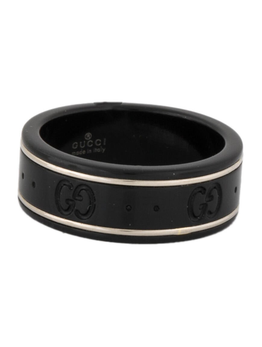 Gucci 18K Ceramic Icon Ring - Black, 18K White Gold Band, Rings ...