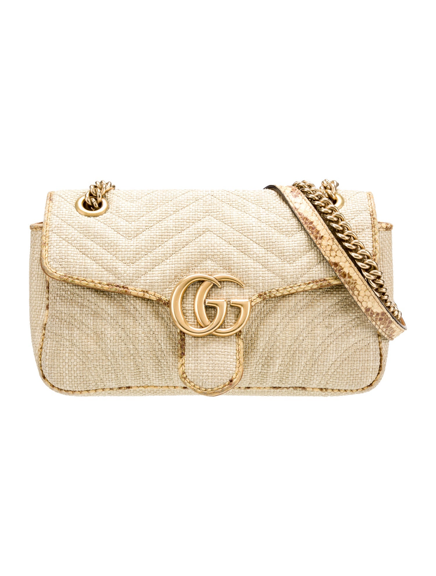 Gucci Chain-Link Marmont Small - Neutrals Shoulder Bags, Handbags ...