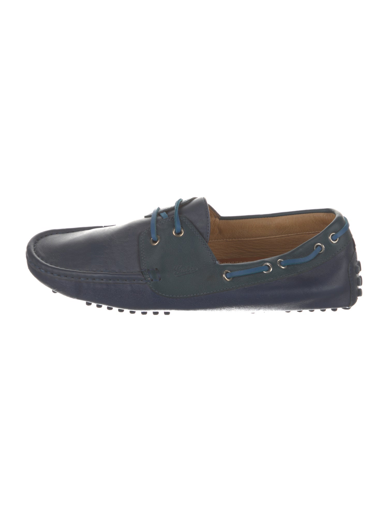 Gucci Leather Bow Accents Drivers - Blue Loafers, Shoes - GUC1756475 ...