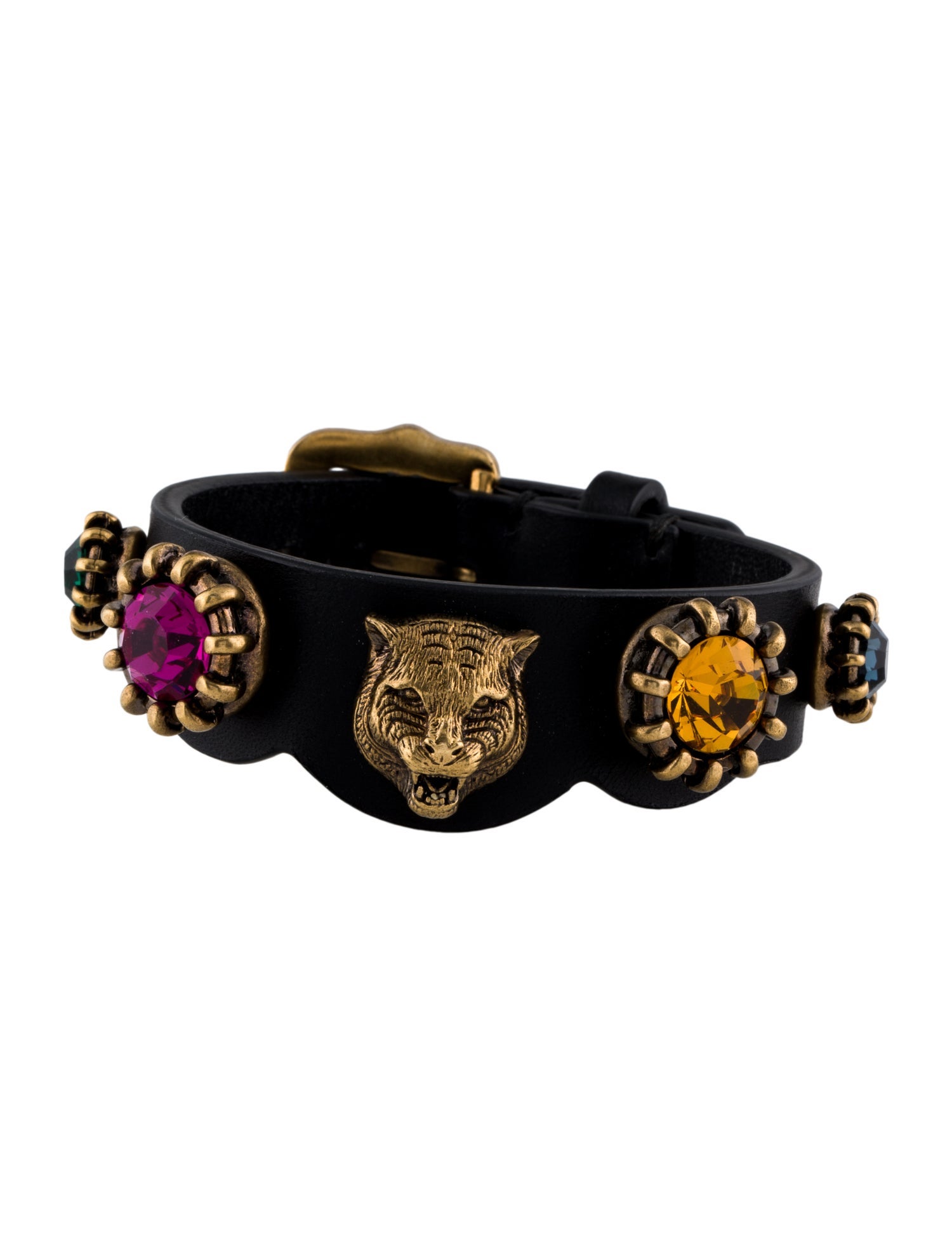 Gucci Crystal Leather Bracelet - Gold-Tone Metal Wrap, Bracelets ...