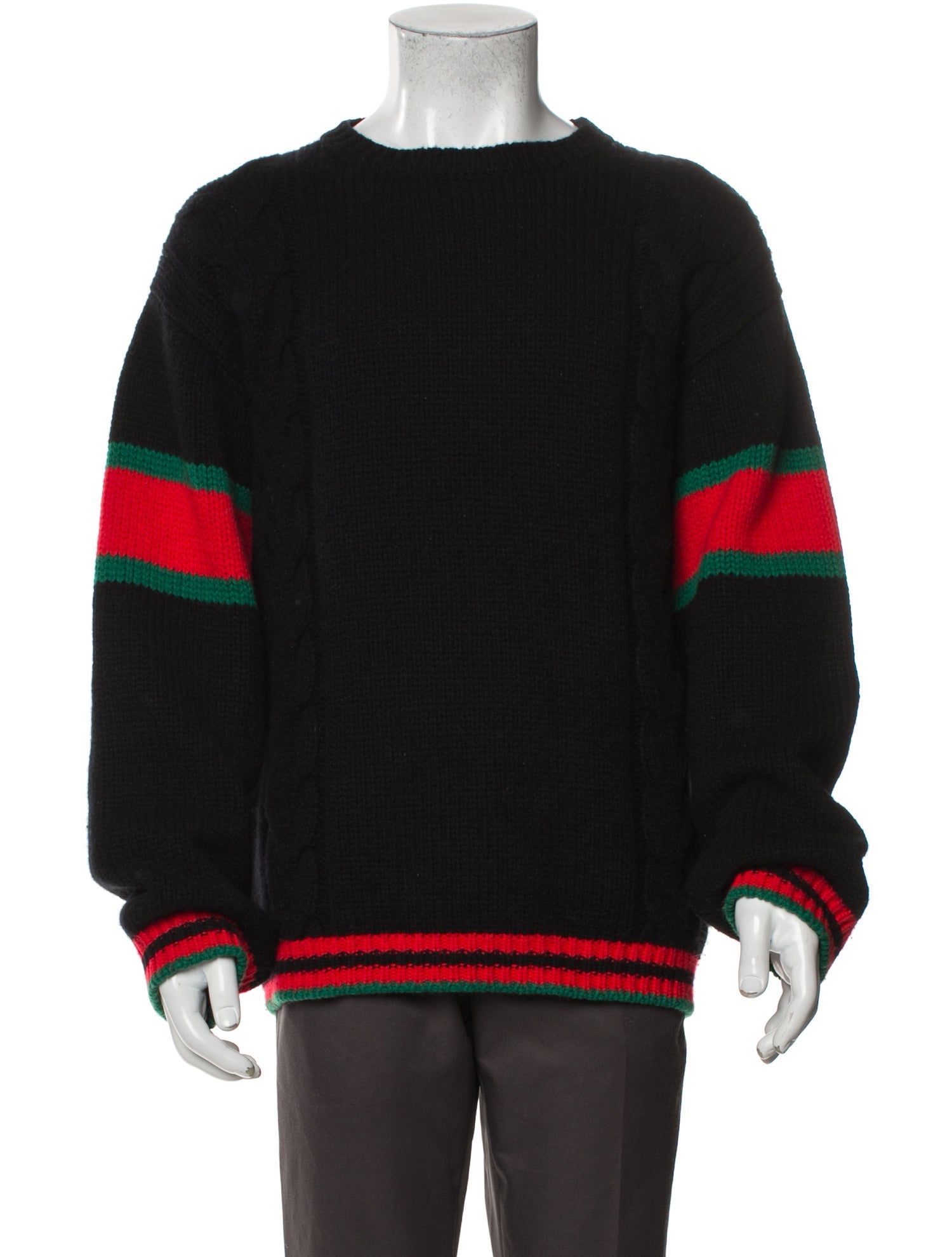 Gucci Web Accent Cable Knit Pullover - Black Sweaters, Clothing ...
