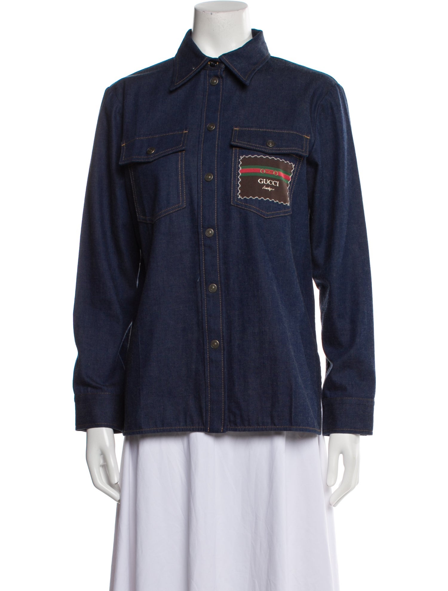 Gucci Long Sleeve Button-Up Top - Blue Tops, Clothing - GUC1783776 ...