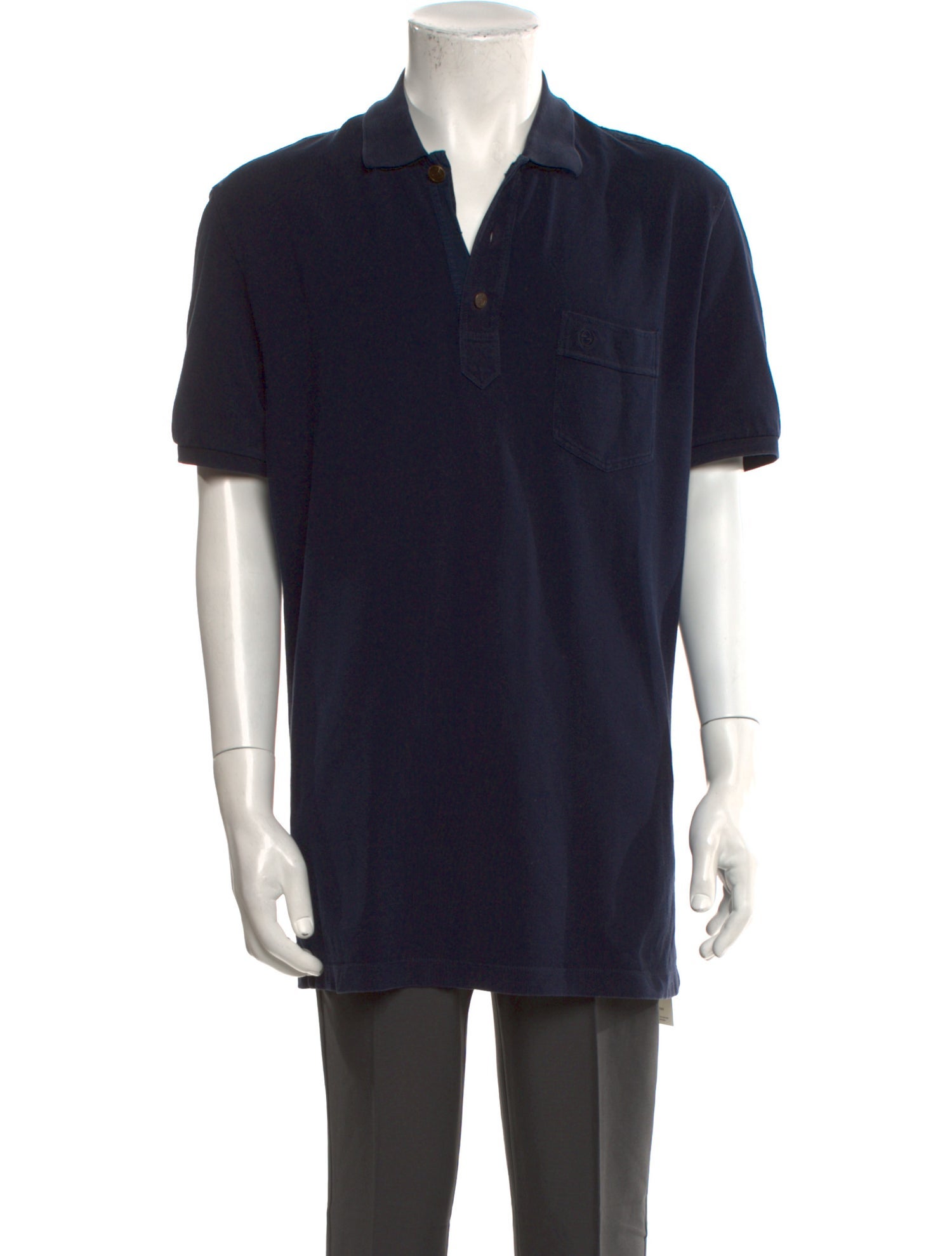 Gucci GG Logo V-Neck Polo Shirt - Blue Polos, Clothing - GUC1784809 ...