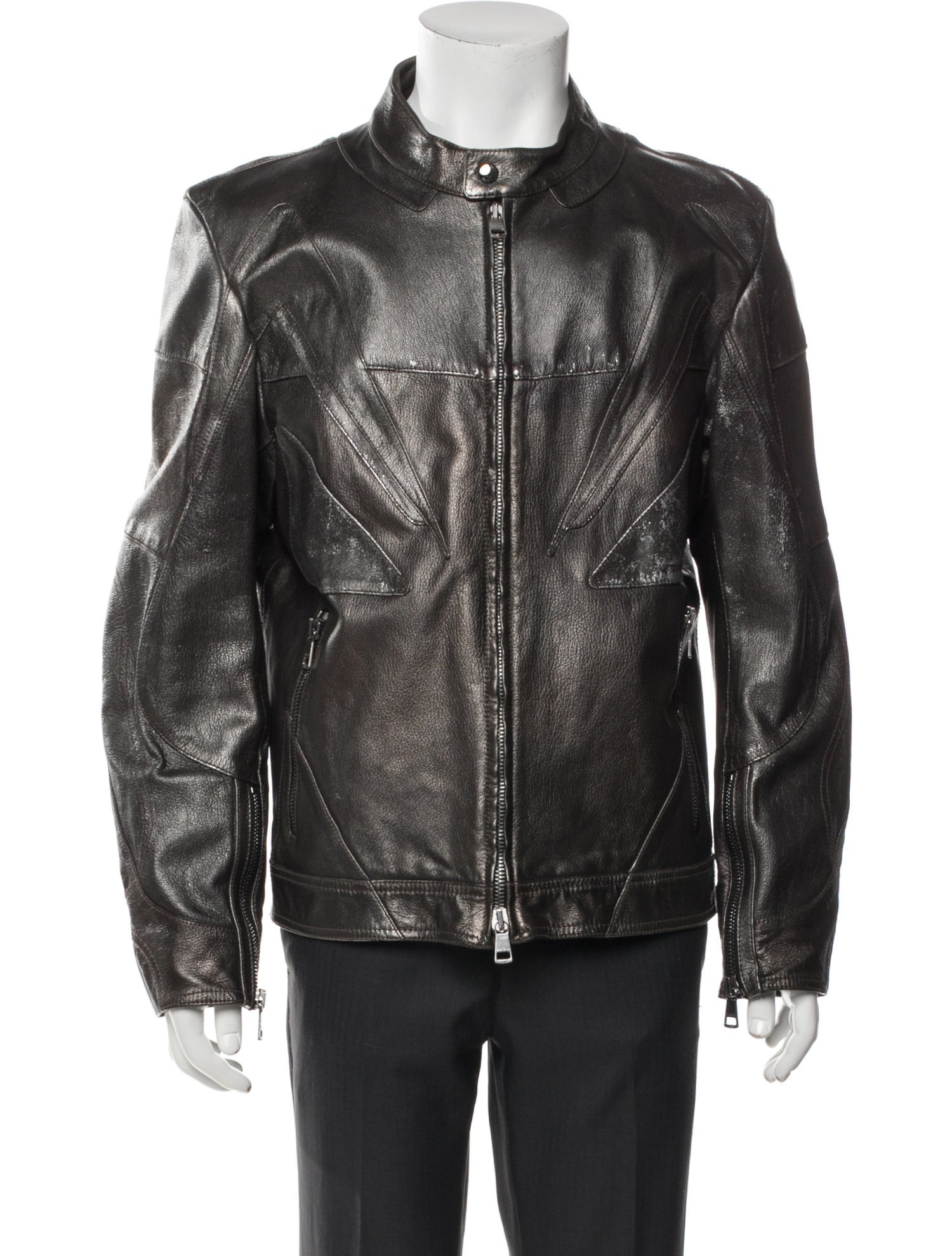 Gucci Late 1990's - Early 2000's Leather Moto Jacket - Grey Outerwear ...