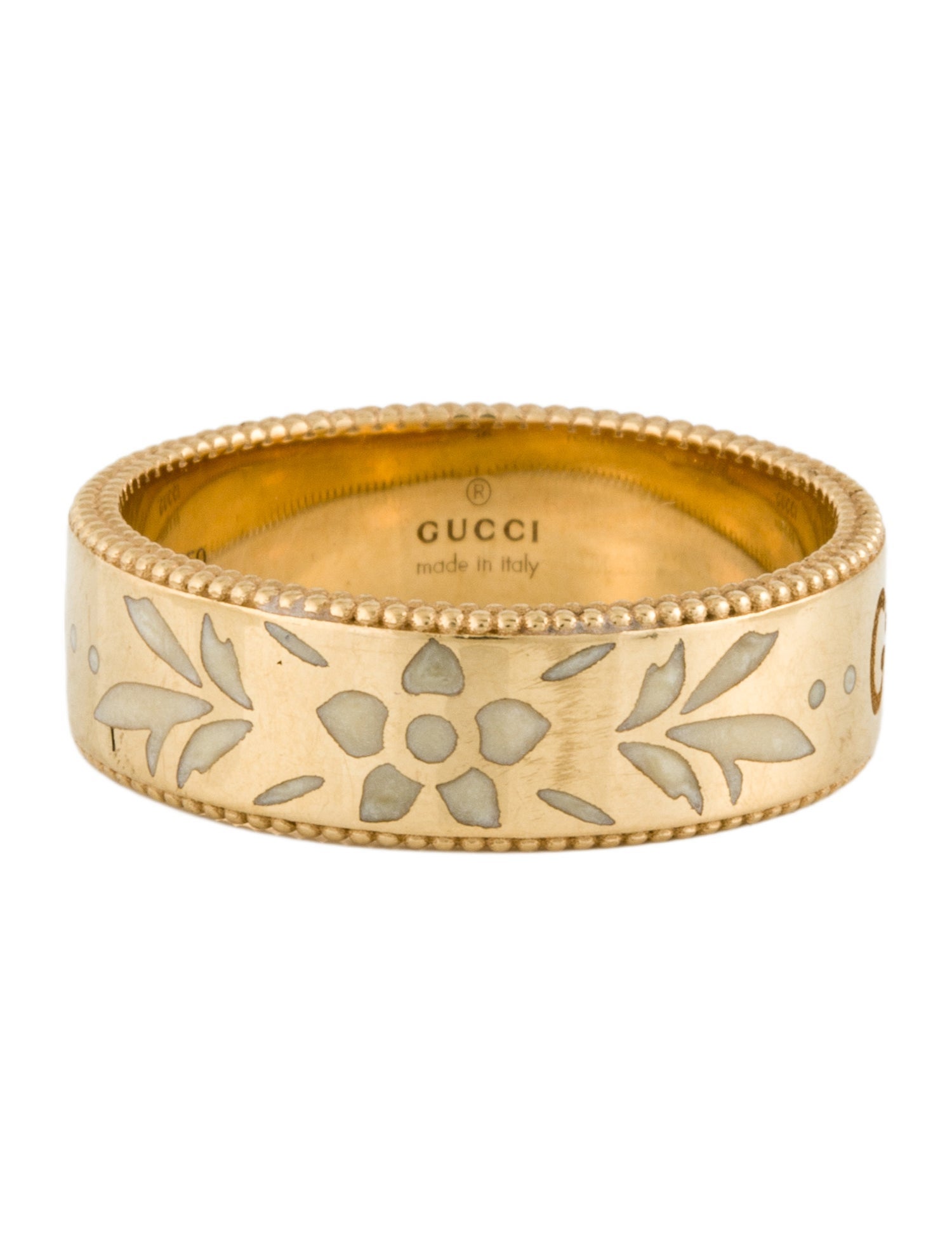 Gucci 18K Icon Blossom Enamel Wide Ring - White, 18K Yellow Gold Band ...