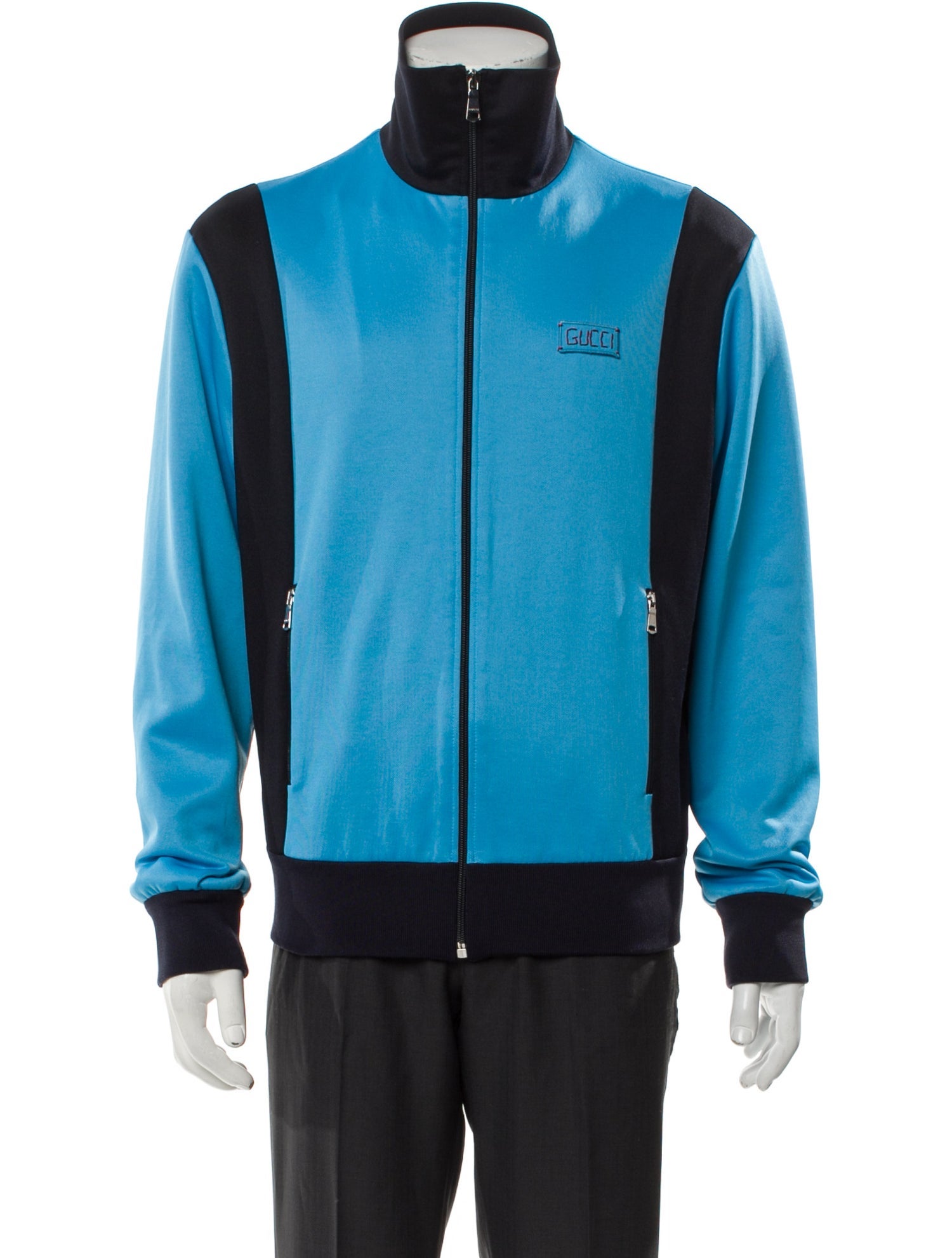 Gucci Tiger Head Accent Colorblock Pattern Windbreaker - Blue Outerwear ...