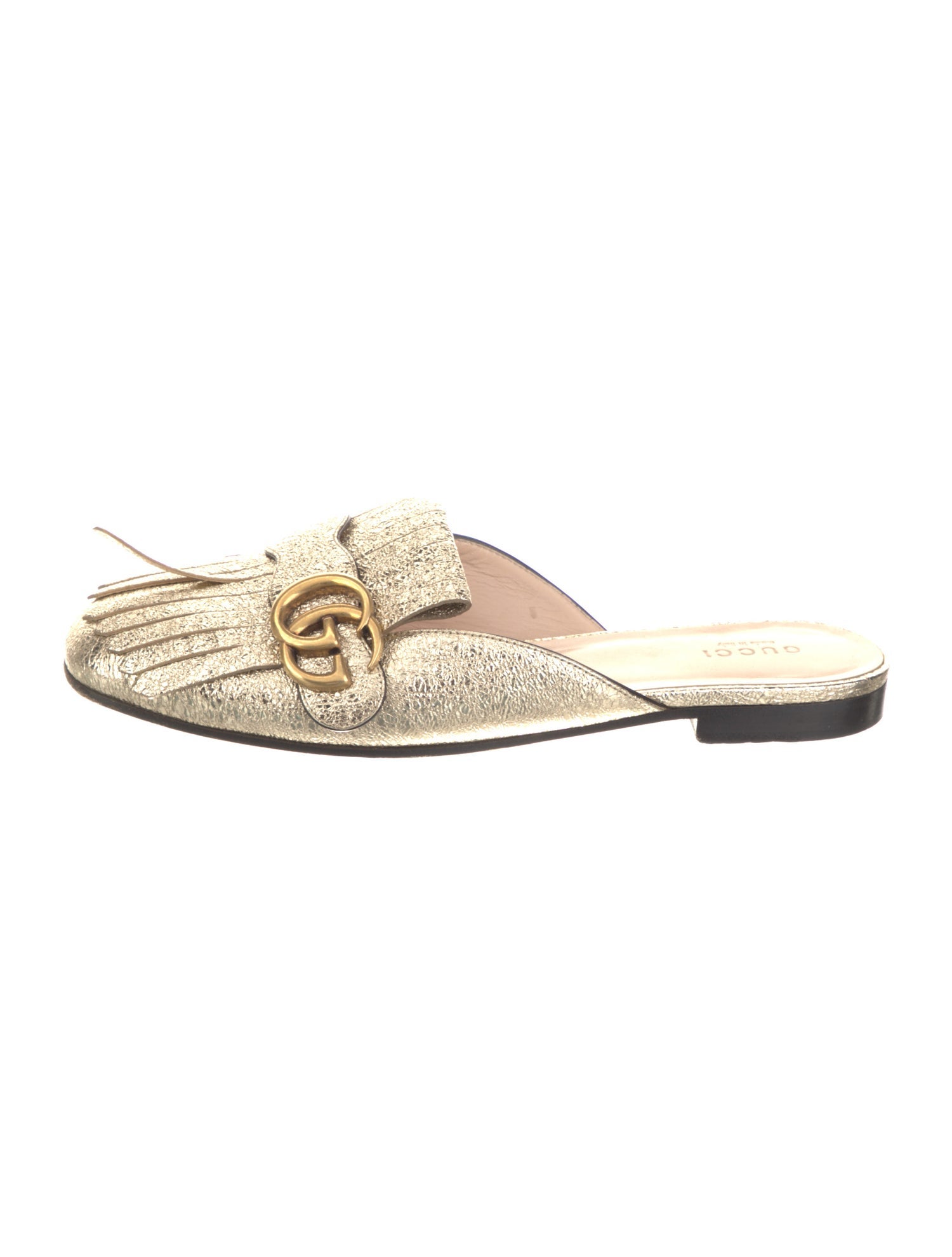 Gucci Double G Logo Leather Mules - Gold Flats, Shoes - GUC1805015 ...