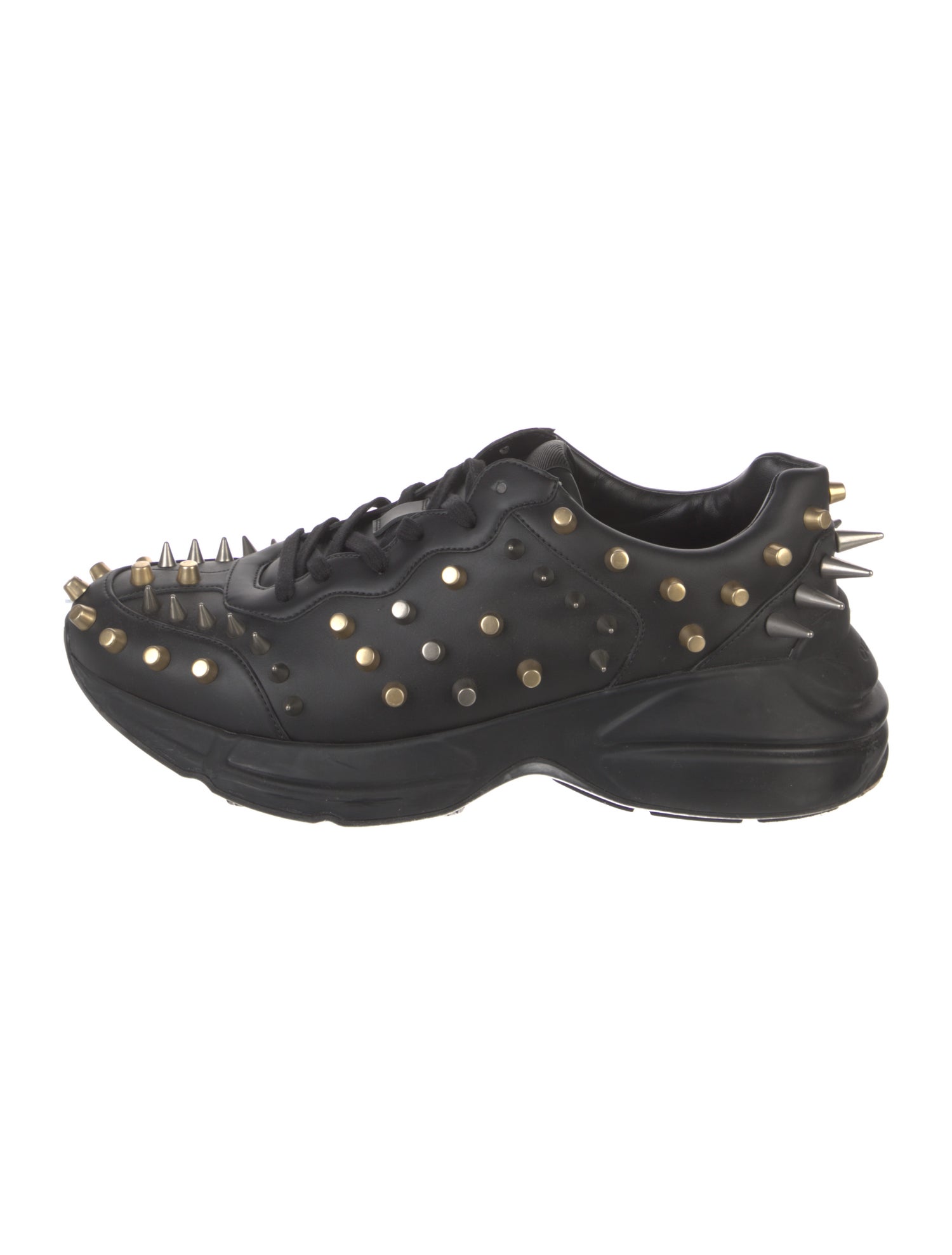 Gucci Spike Accents Leather Athletic Sneakers - Black Sneakers, Shoes ...