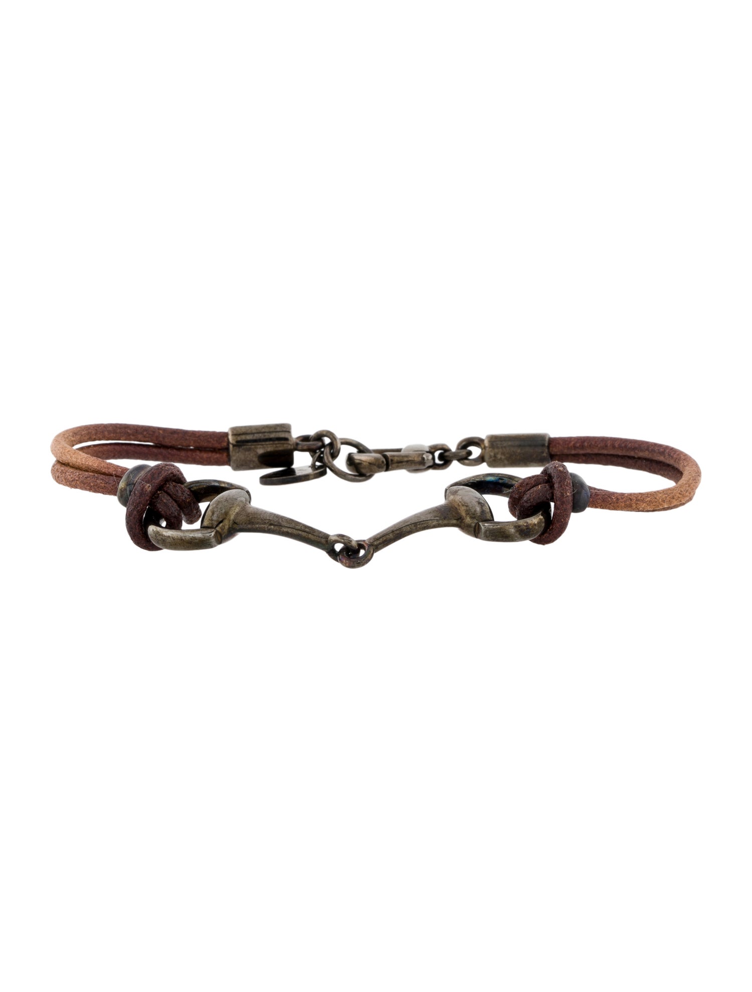 Gucci Horsebit Leather Cord Bracelet - Brown, Rhodium-Plated Sterling ...